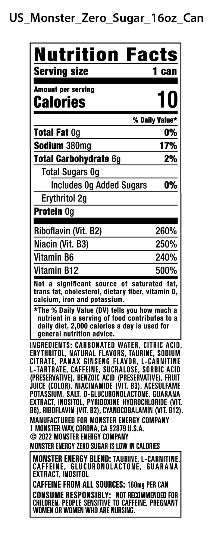 Mua Zero Sugar, Green, Original, Low Calorie Energy Drink, 16 Fl Oz ...