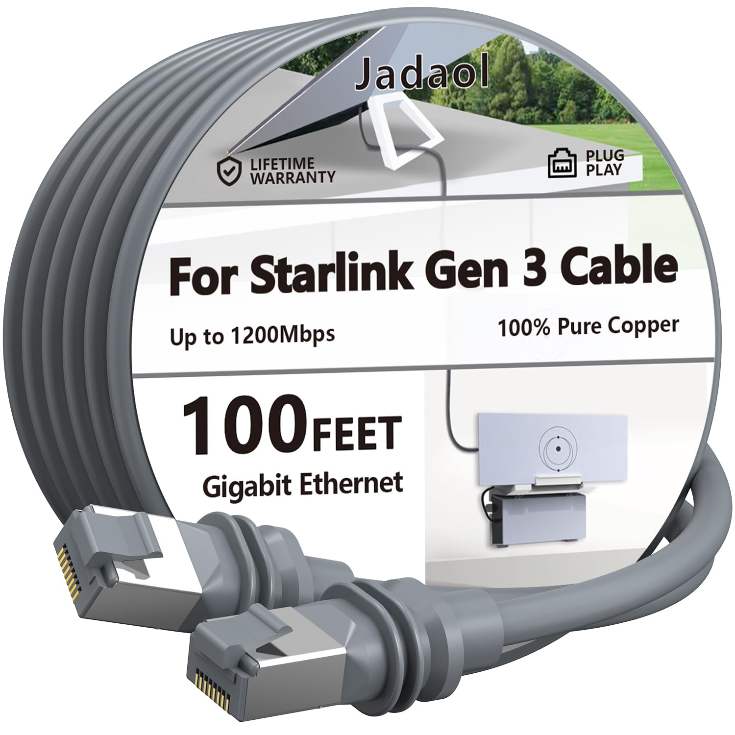 Jadaol Starlink Cable 100FT, 26AWG Starlink Gen 3 Cable, 1200Mbps ...