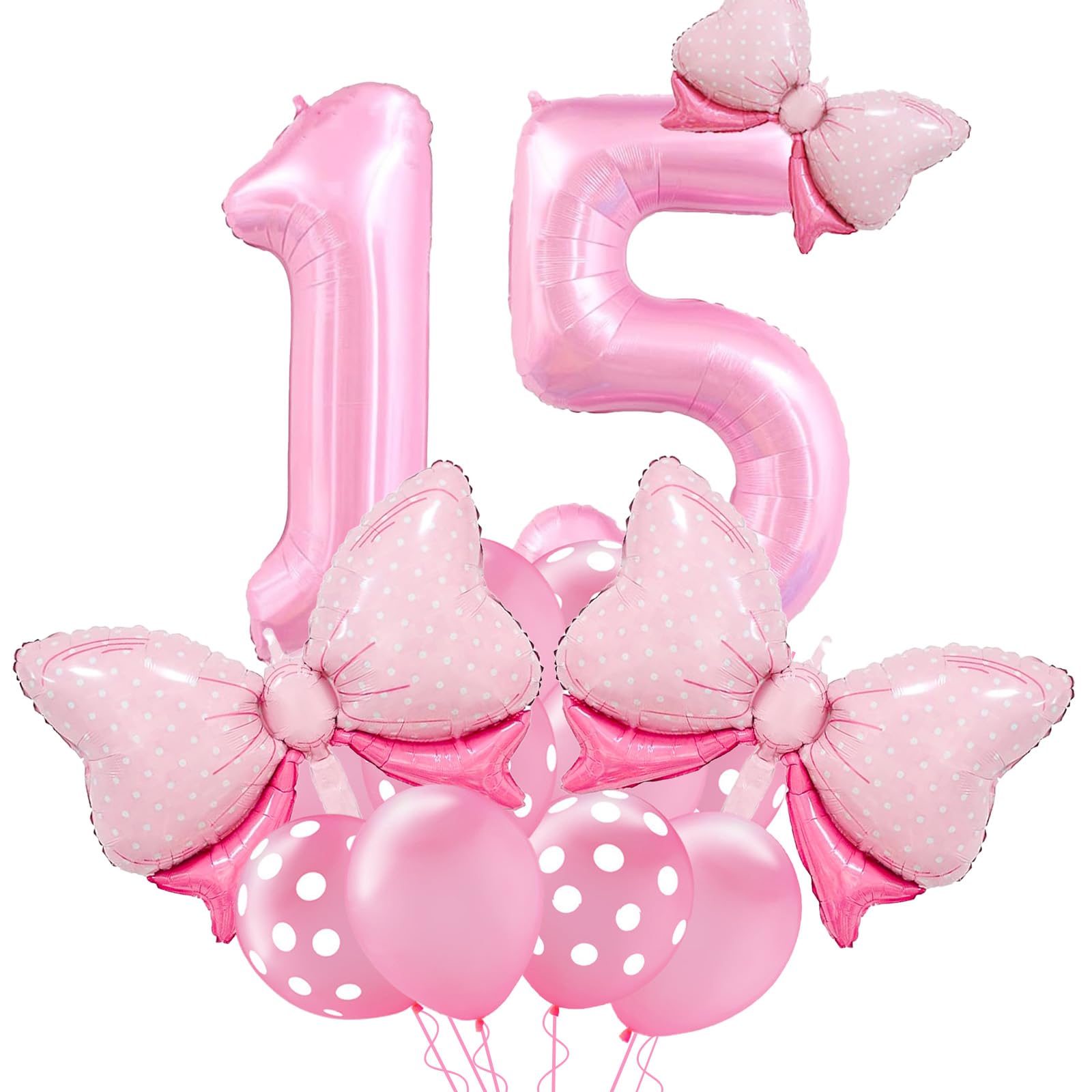 Pink 15 Balloons Number 40 Inch, Bow Balloons, 15th Birthday ...