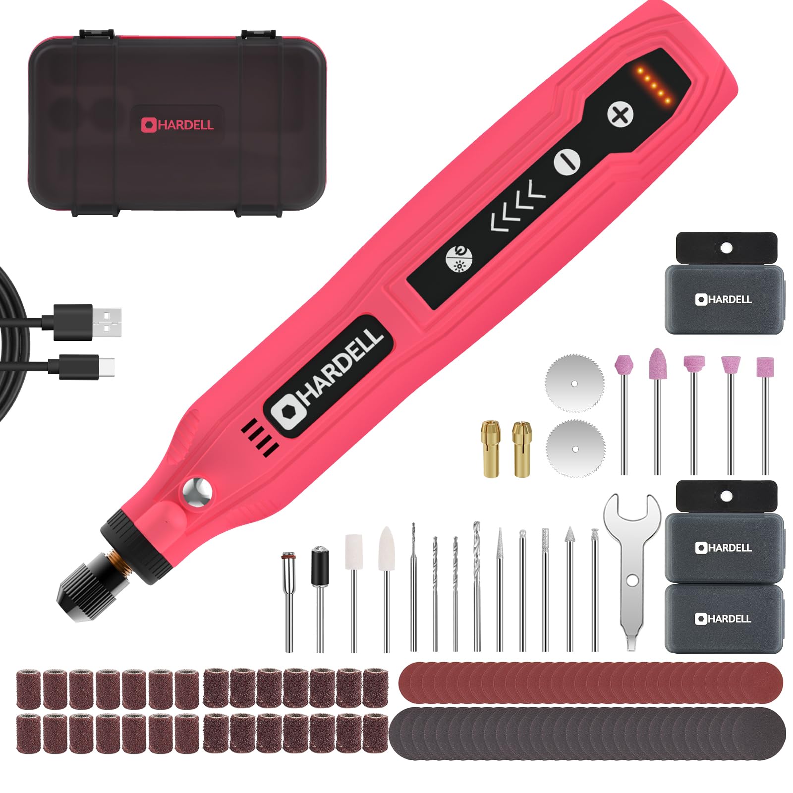 HARDELL Mini Cordless Rotary Tool, 5-Speed 3.7V Power Rotary Tool Kit ...