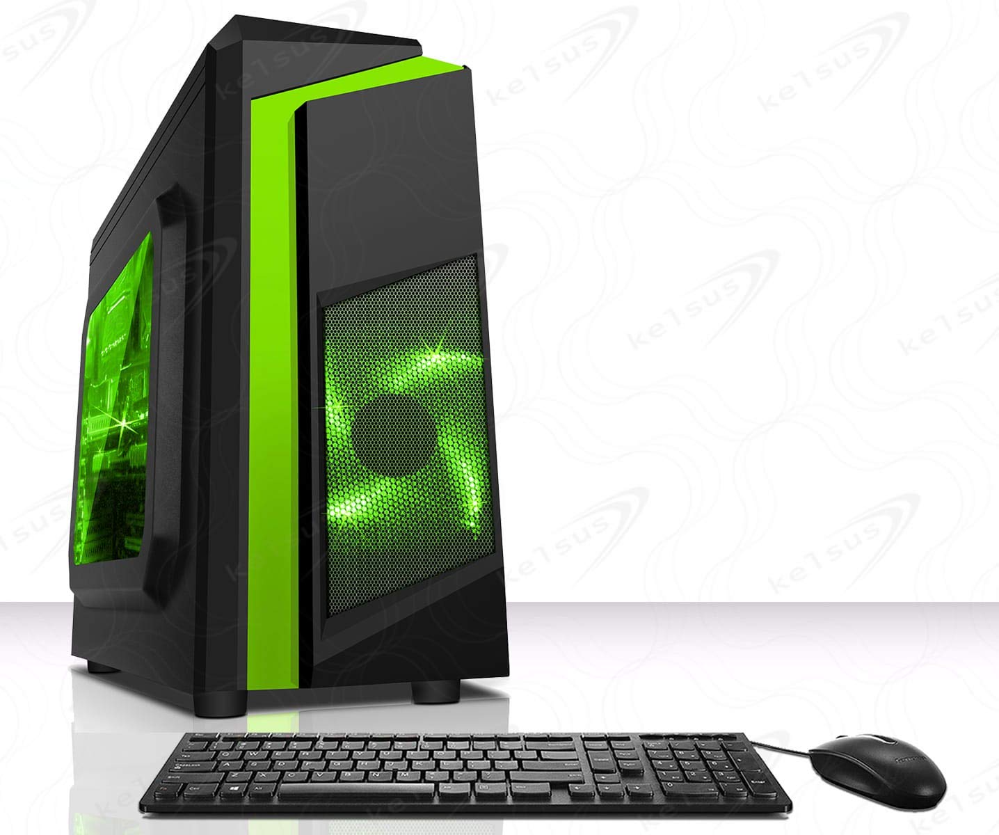 FullHD Gaming PC: CIT F3 Black-Green Computer Case with Green Fans ...