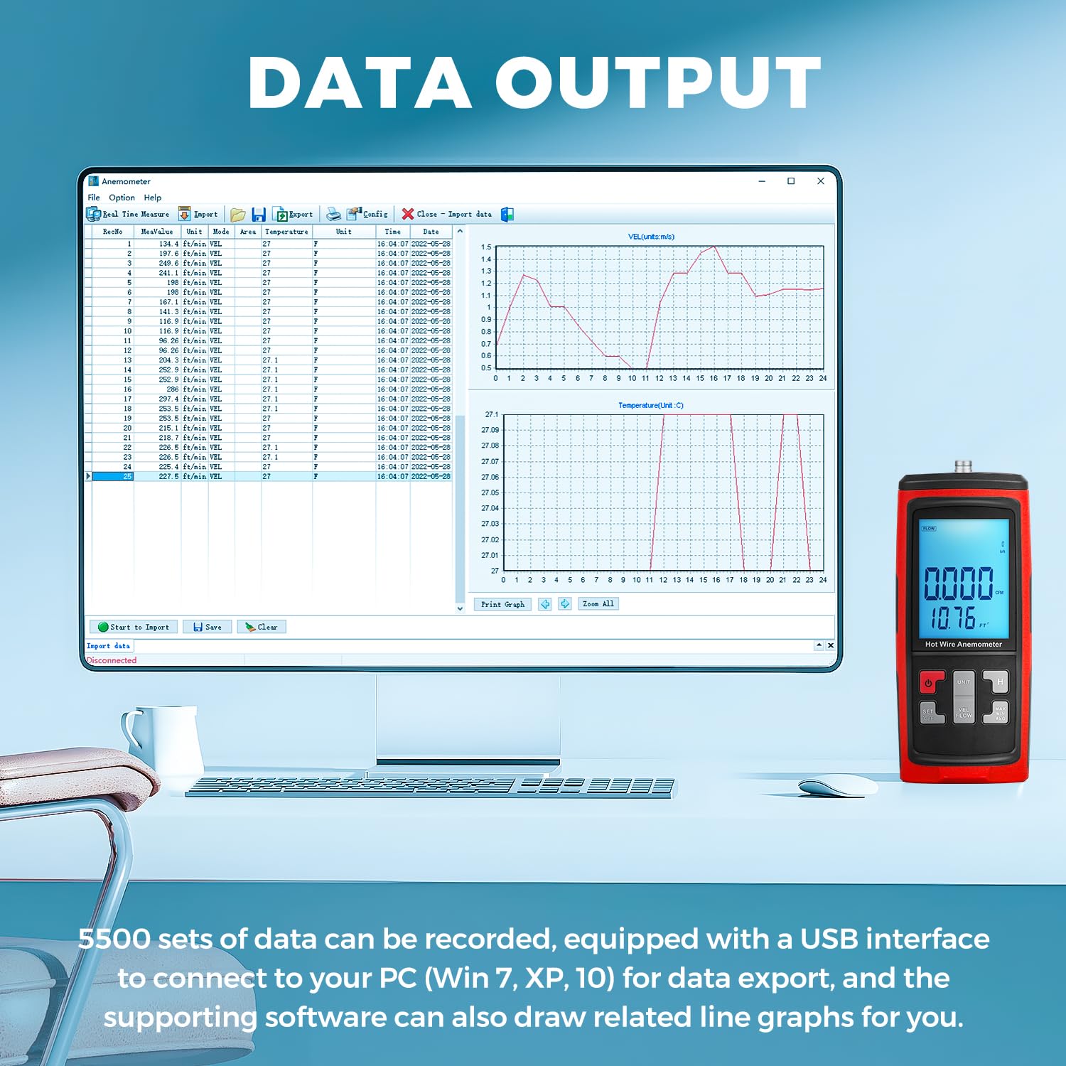 Mua Bonvoisin Anemometer Handheld Hot Wire Air Flow Velocity Meter CFM ...