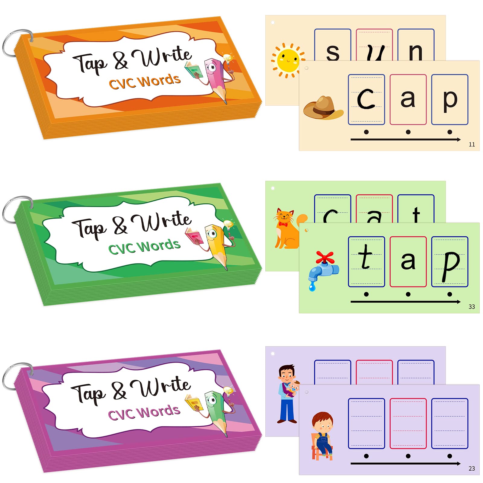 Mua 126 Cards Tap and Write CVC Words Flash Cards Laminated Tracing ...