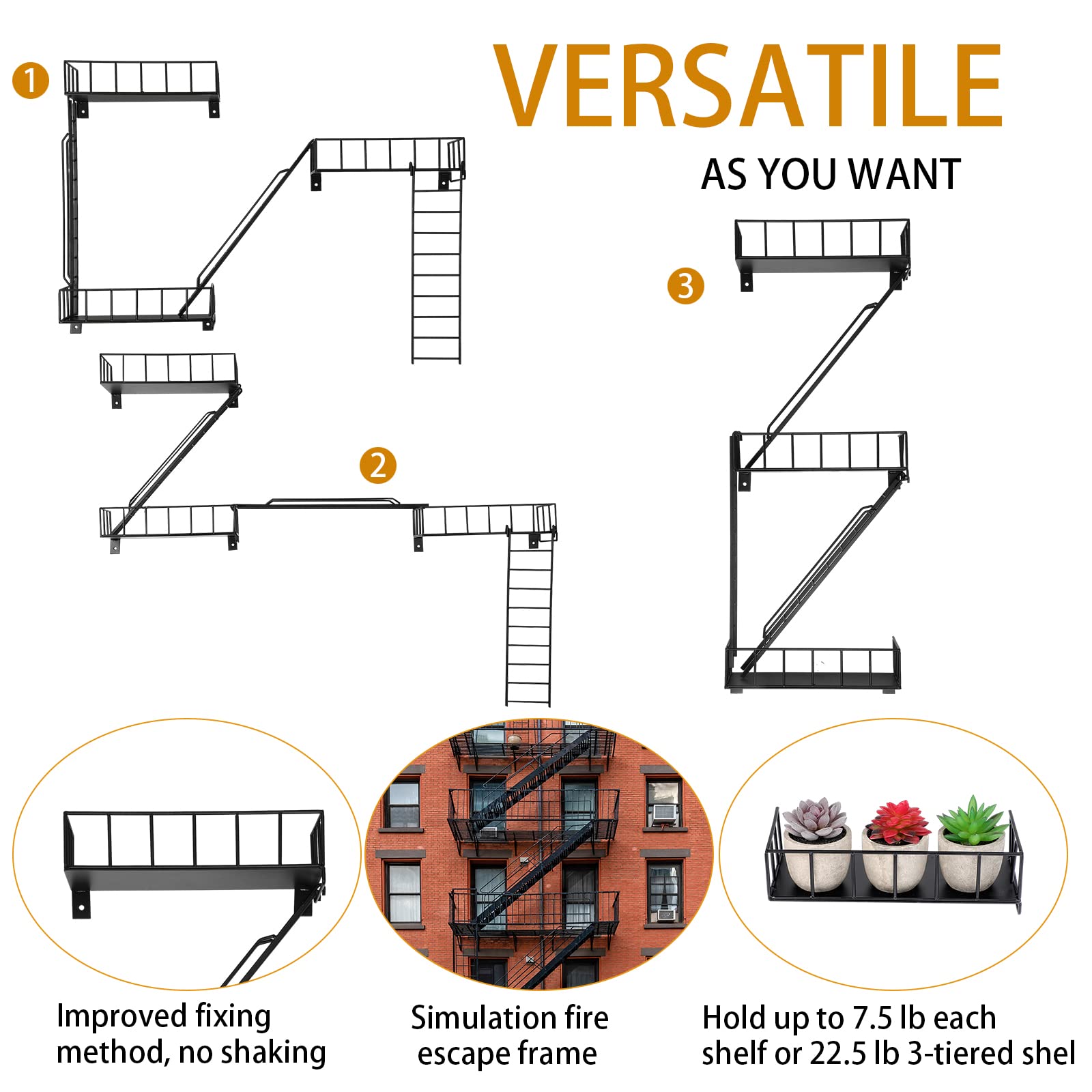 Zonon Fire Escape Wall Shelf Hanging Fire Escape Shelving Metal Ladder ...