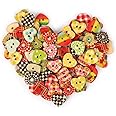 Amazon.com: Heart Shaped Buttons - 100 Pcs 1618mm Wooden Colorful 2 ...