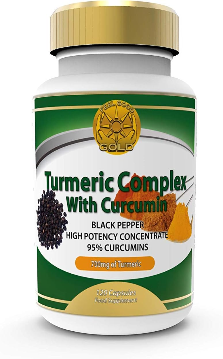 FeelGoodGold Turmeric Curcumin and Bioperine Black Pepper 1500 95% ...