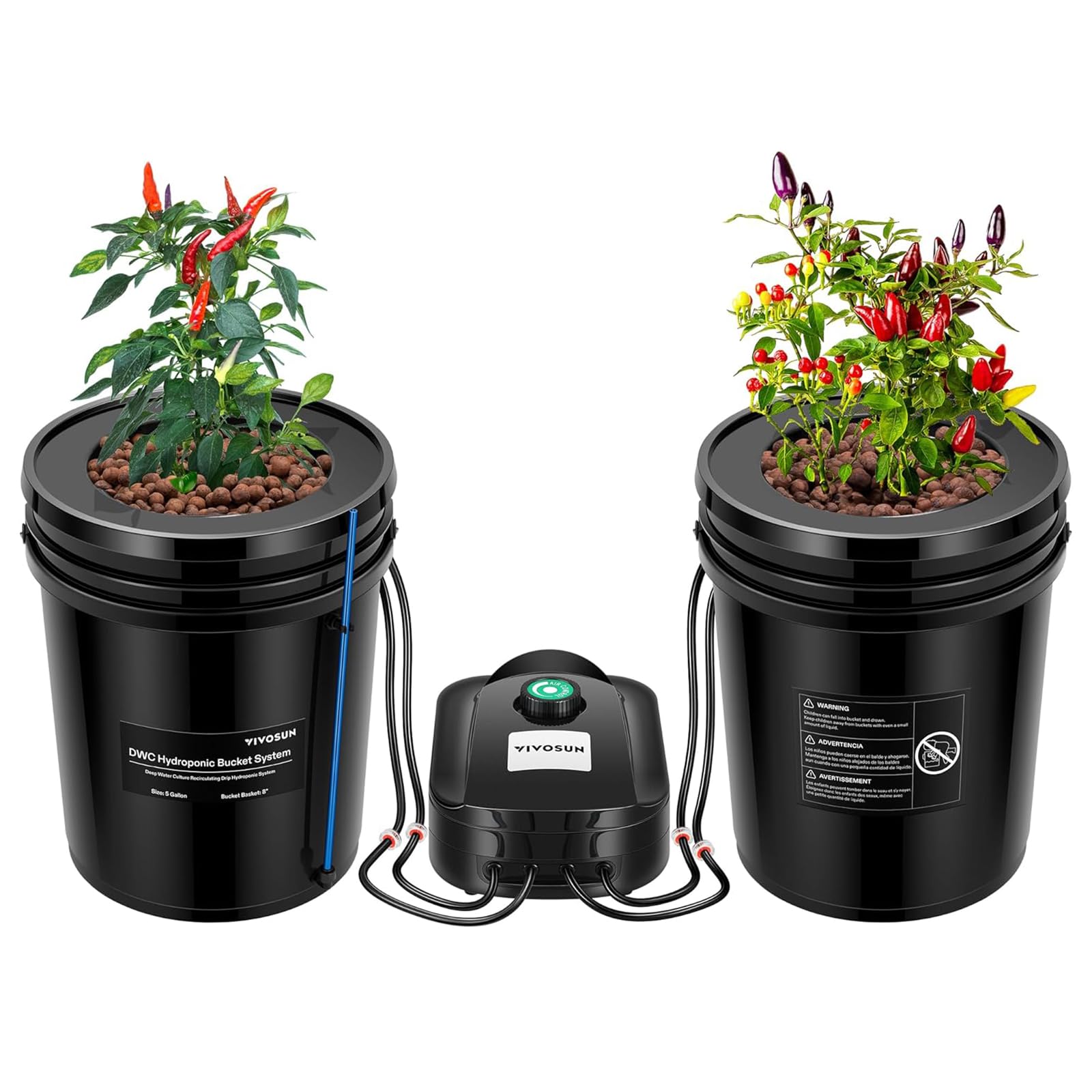 VIVOSUN DWC Hydroponics Grow System with Top Drip Kit, 5-Gallon Deep Water Culture ...