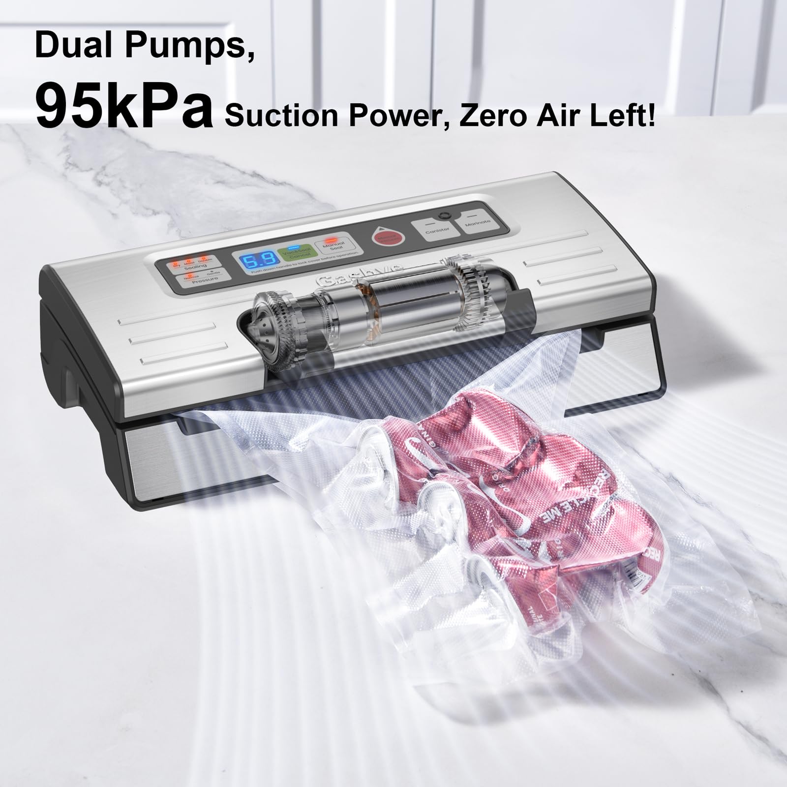 Gasbye Vacuum Seller Machine, sellador de alimentos de 95 kPa con sello ...