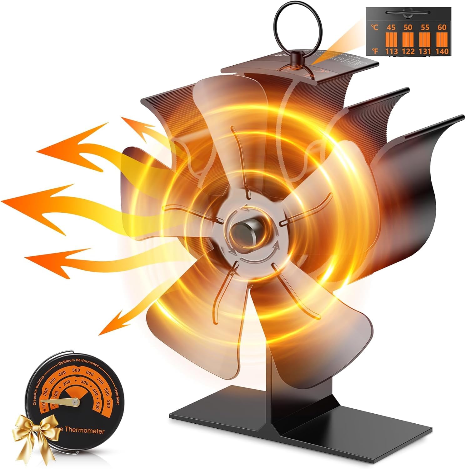 AOZBZ Wood Stove Fan - 5 Blades Non-electric Heat Powered Wood Burning Stove Fan, Silent ...