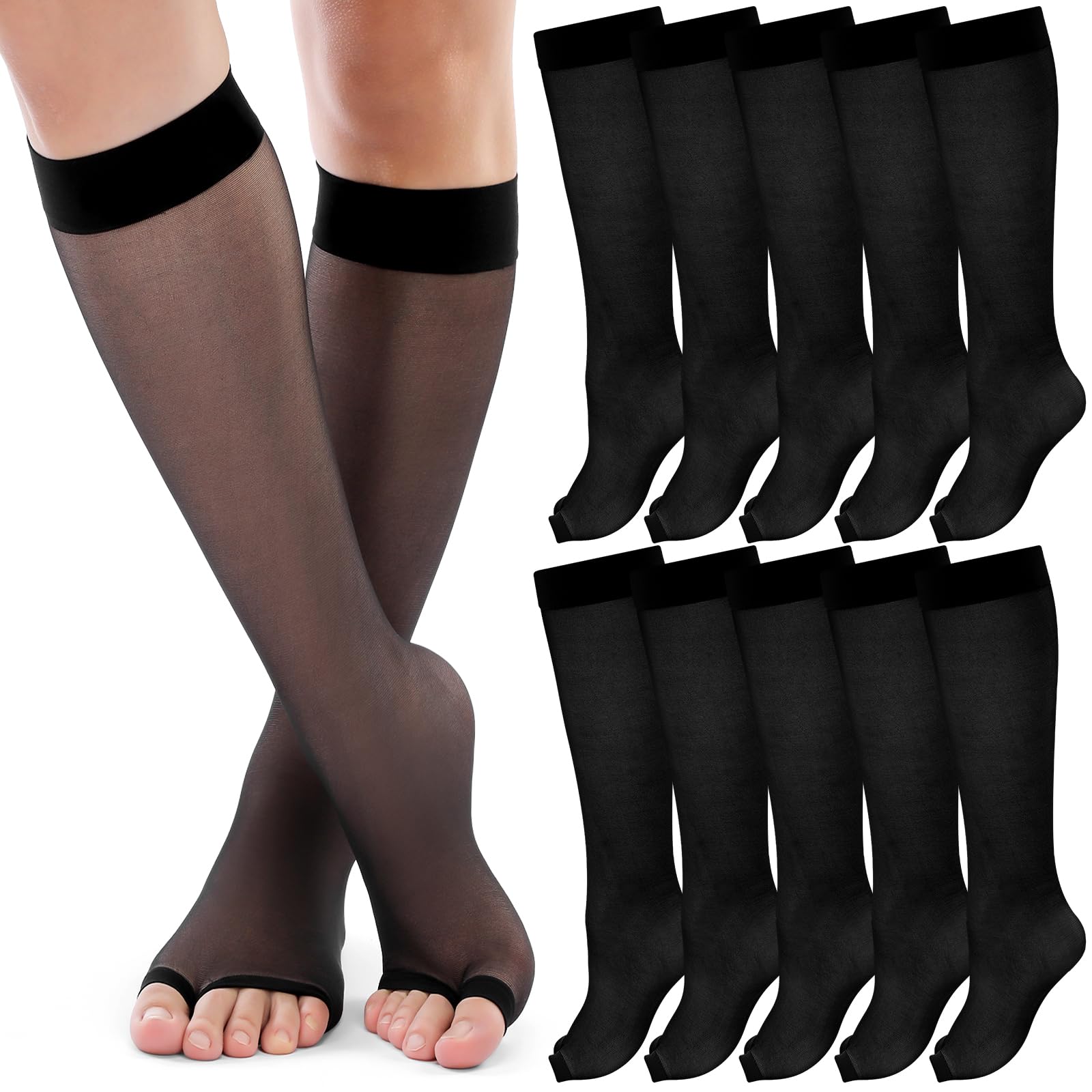 Bonuci 8 Pairs Toeless Knee High Open Toe Trouser Socks Long Socks Open ...