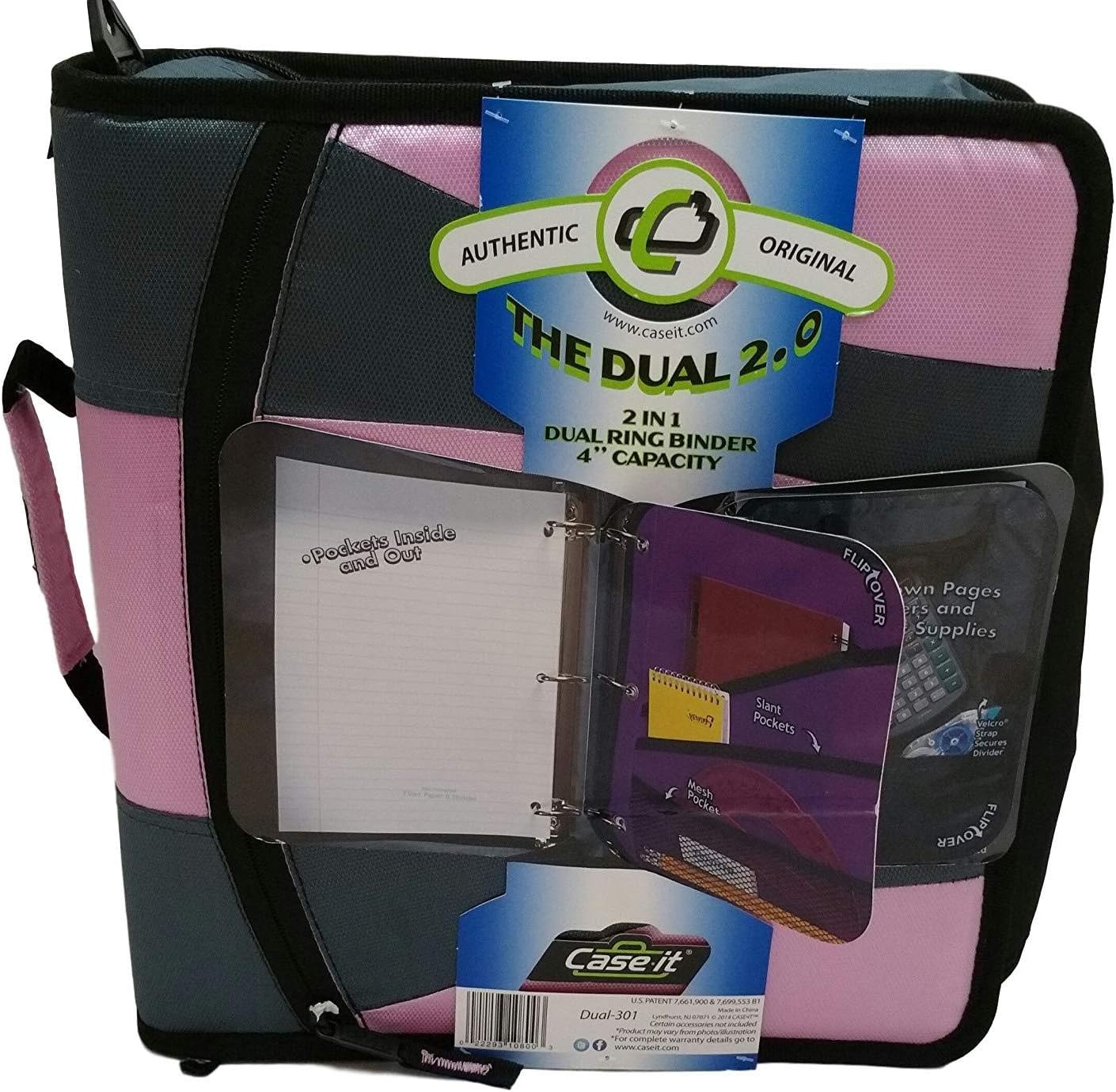 Amazon.com : Case-it 2-in-1 Zipper D-Ring Dual Binder, 2 Sets of 2-Inch ...