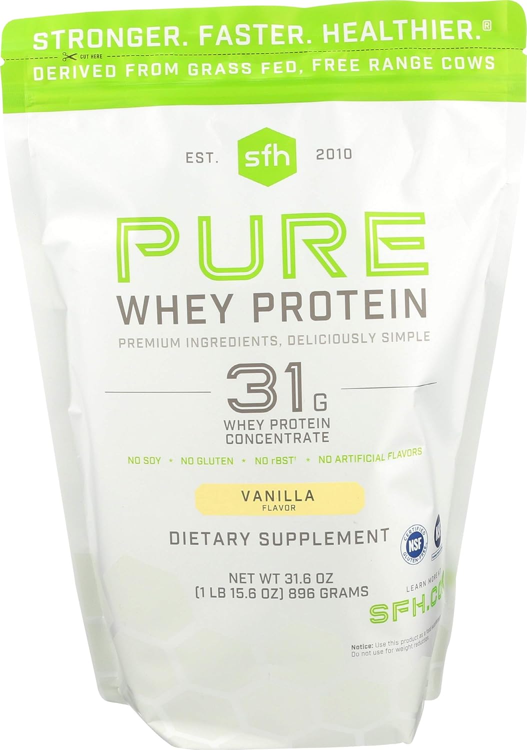 Amazon.com: Stronger Faster Healthier, Whey Protein Pure Vanilla, 31.6 ...