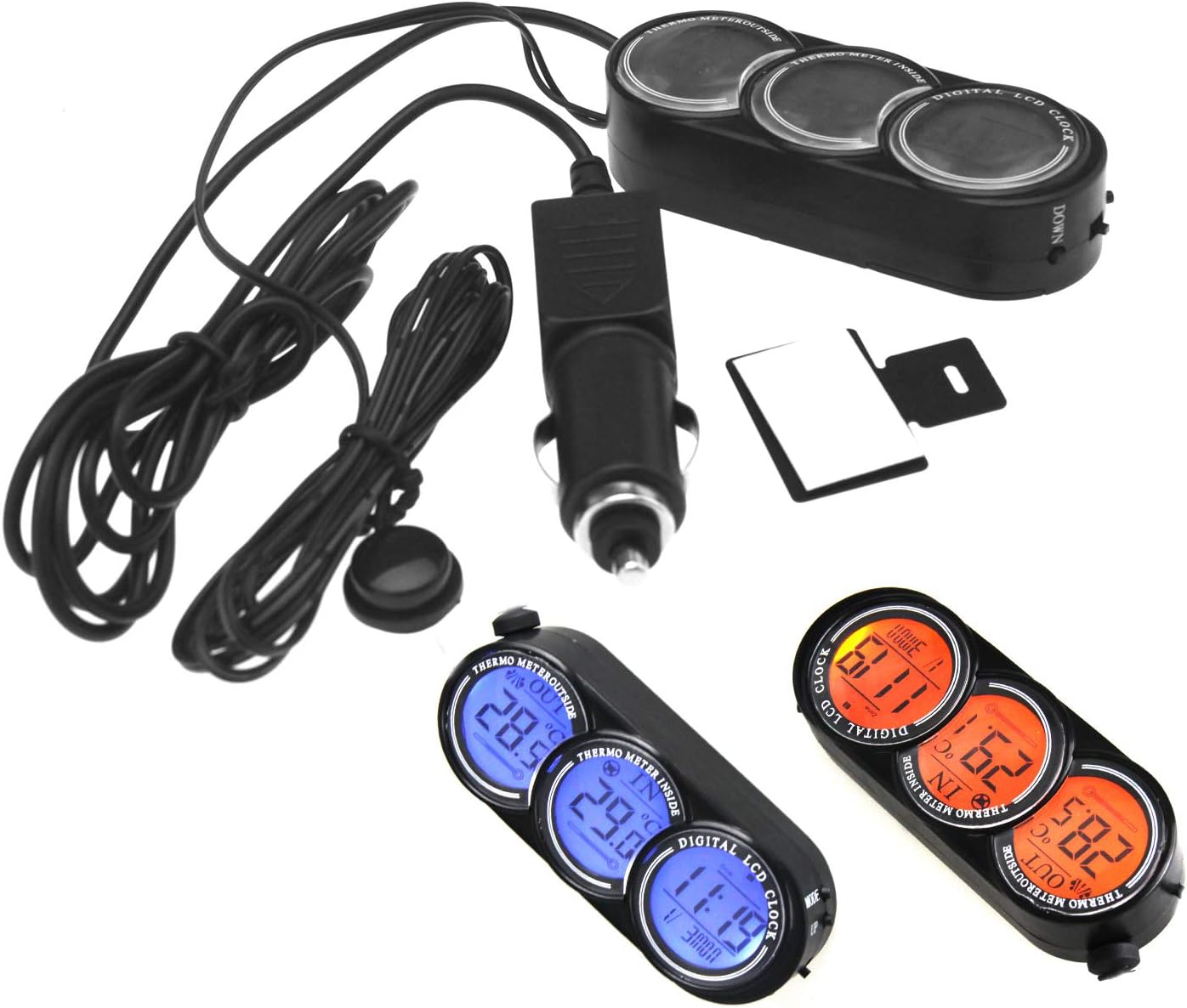 Car Auto Inside Outside Temperature Thermometer Monitor 12V Alarm Clock ...