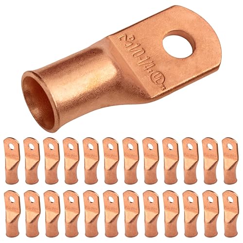 SELTERM 25pcs 1/0 AWG 1/4" Stud Battery Lugs, Ring Terminals, Heavy ...