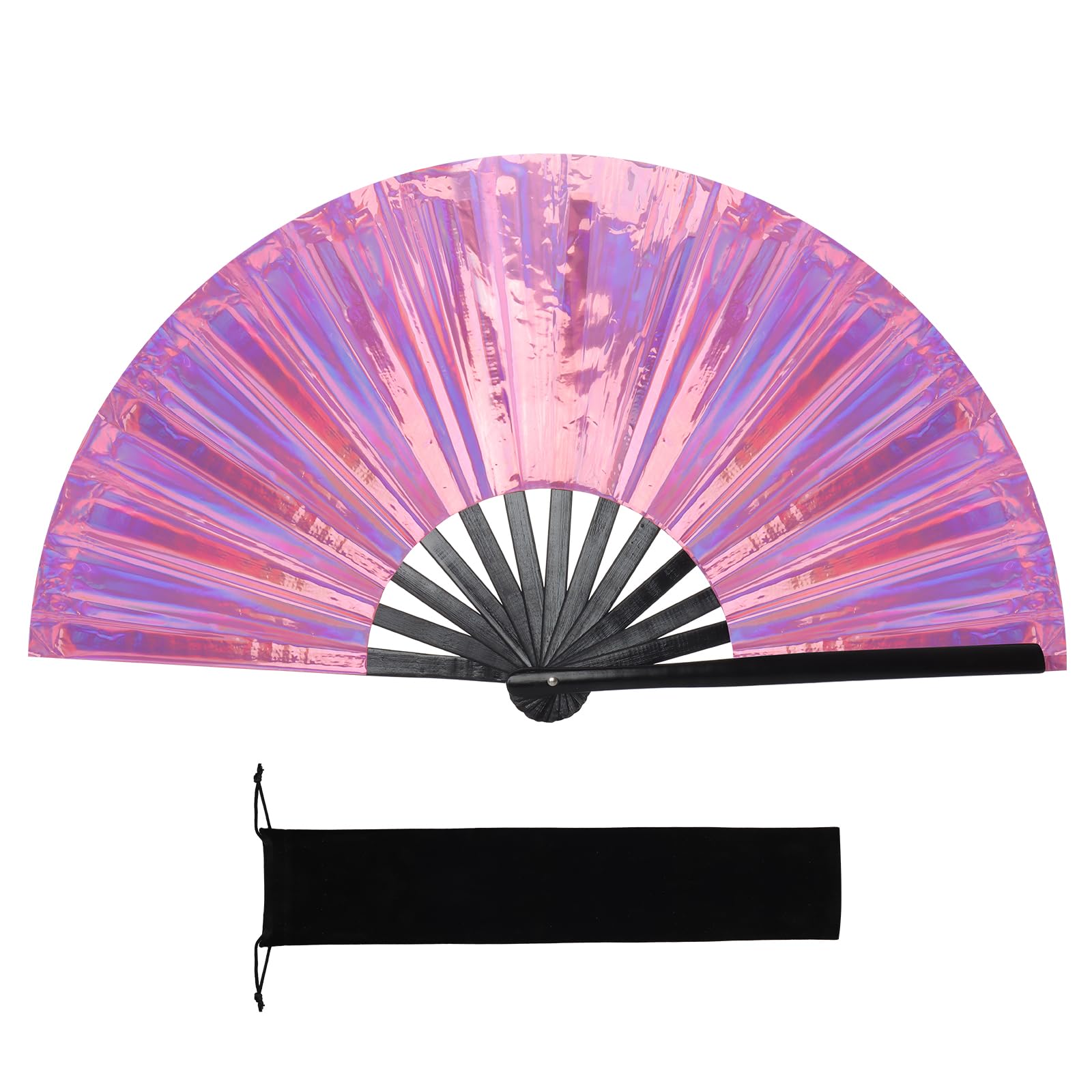 Heliltd 13inch Large Holographic Rave Folding Hand Fan with Fabric Case ...