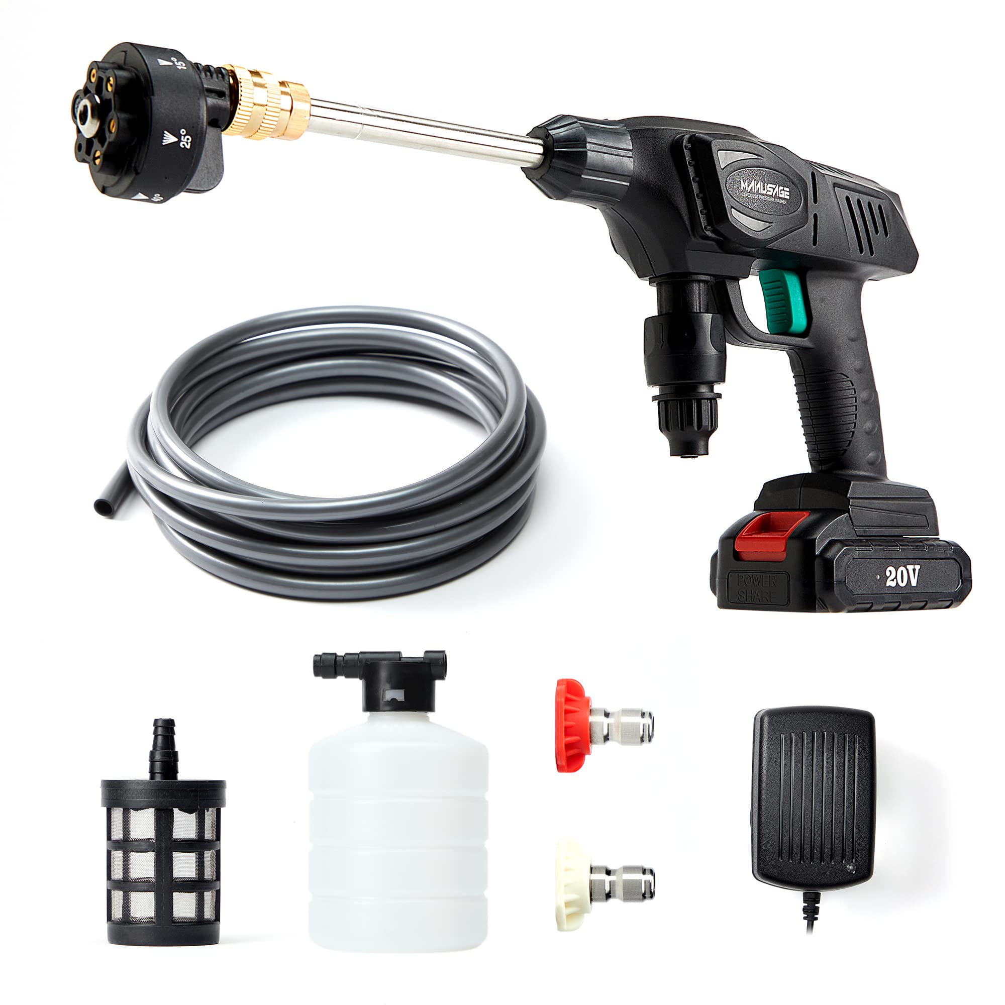Pressure Washer Gun MANUSAGE 320 PSI Pressure Washer Cordless Portable ...