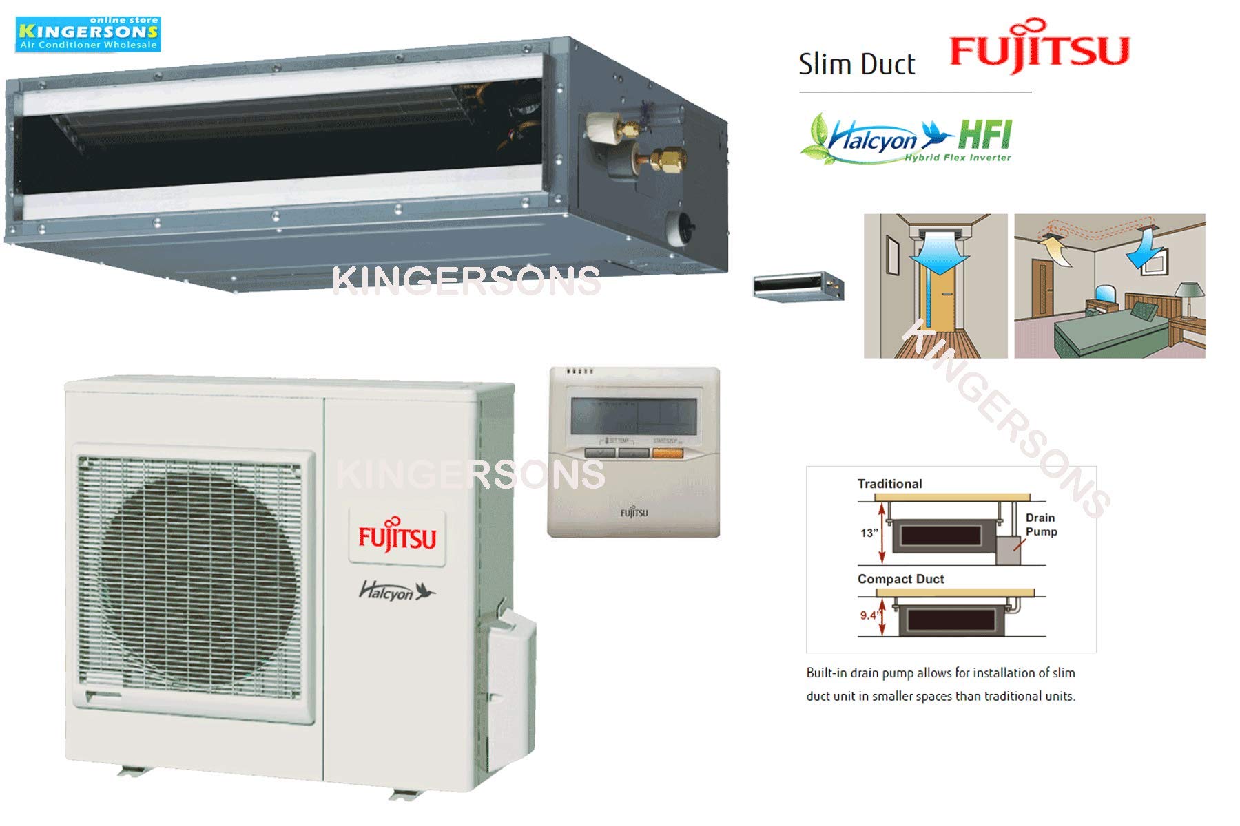 Fujitsu - 3/4 Ton 9000 BTU Cooling Heating - Ductless Slim Compact ...