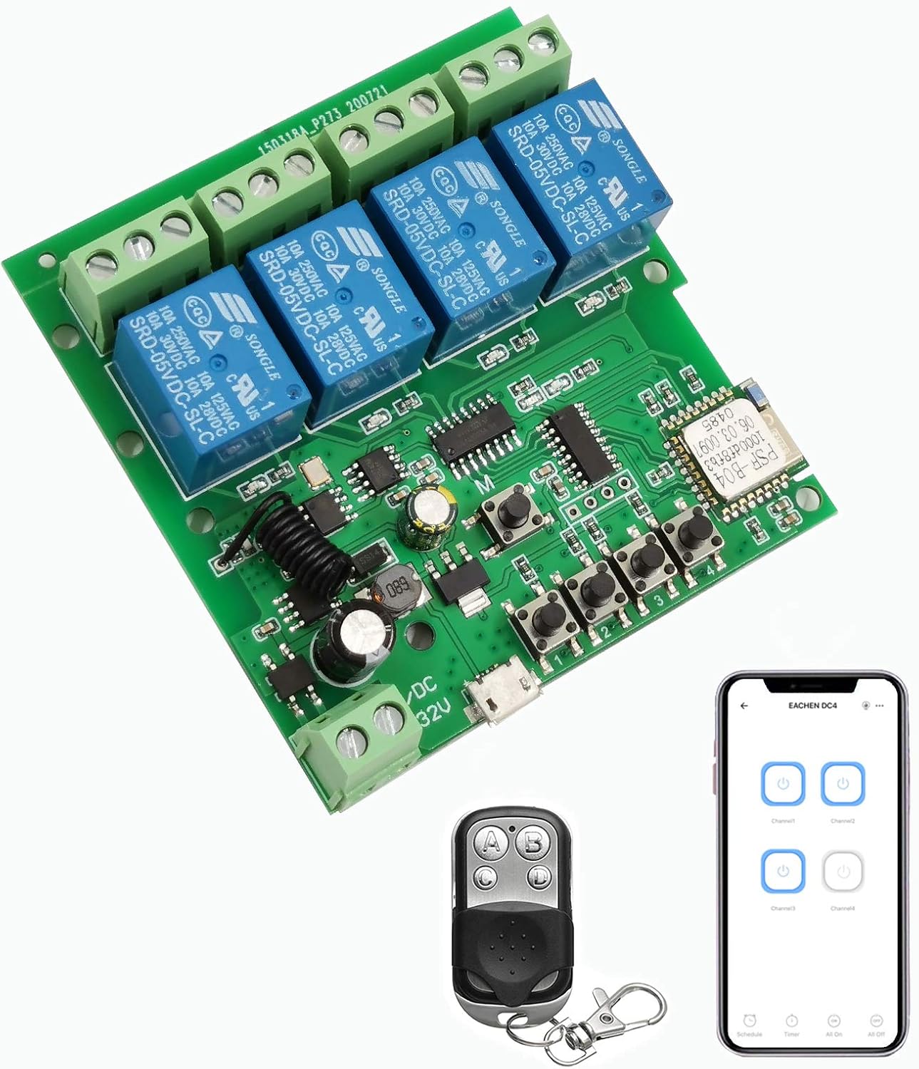 Newgoal 4 Channels WiFi Wireless Smart Switch Inching Self-Locking ...