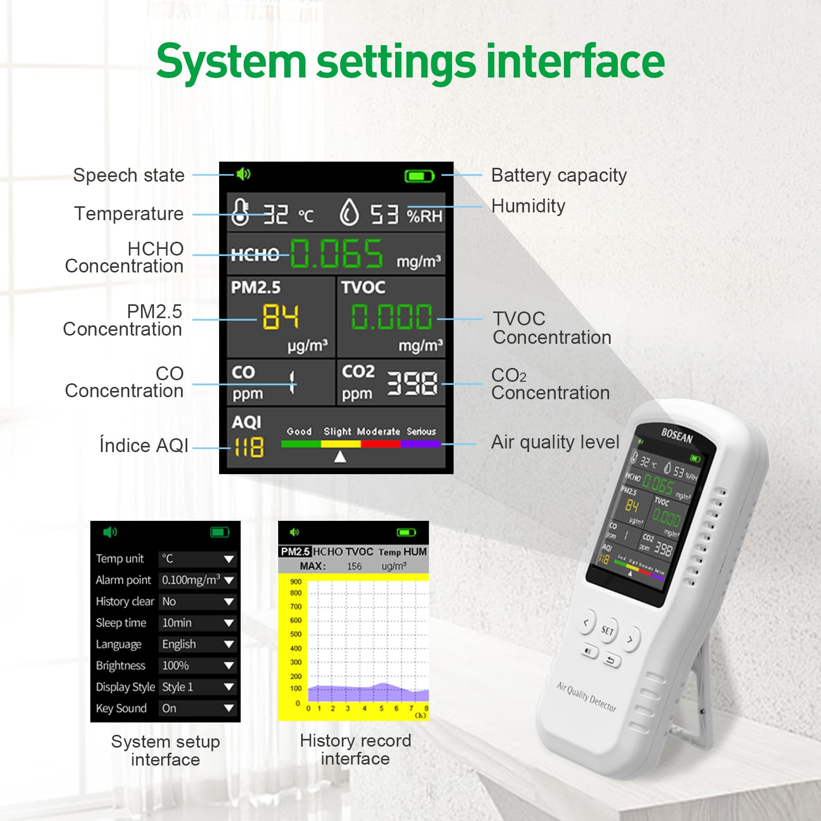 Mua 8-in-1 Indoor Air Quality Monitor, HCHO TVOC PM2.5 CO CO2 Detector ...