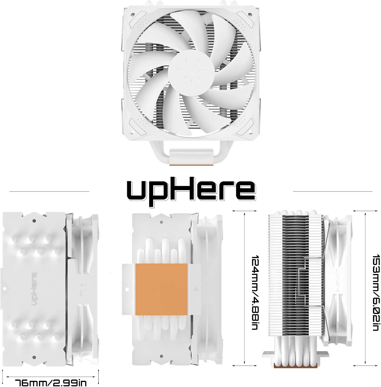 upHere CPU Fan cooler White 6 Direct Contact Heat Pipes 120mm PWM Fan ...