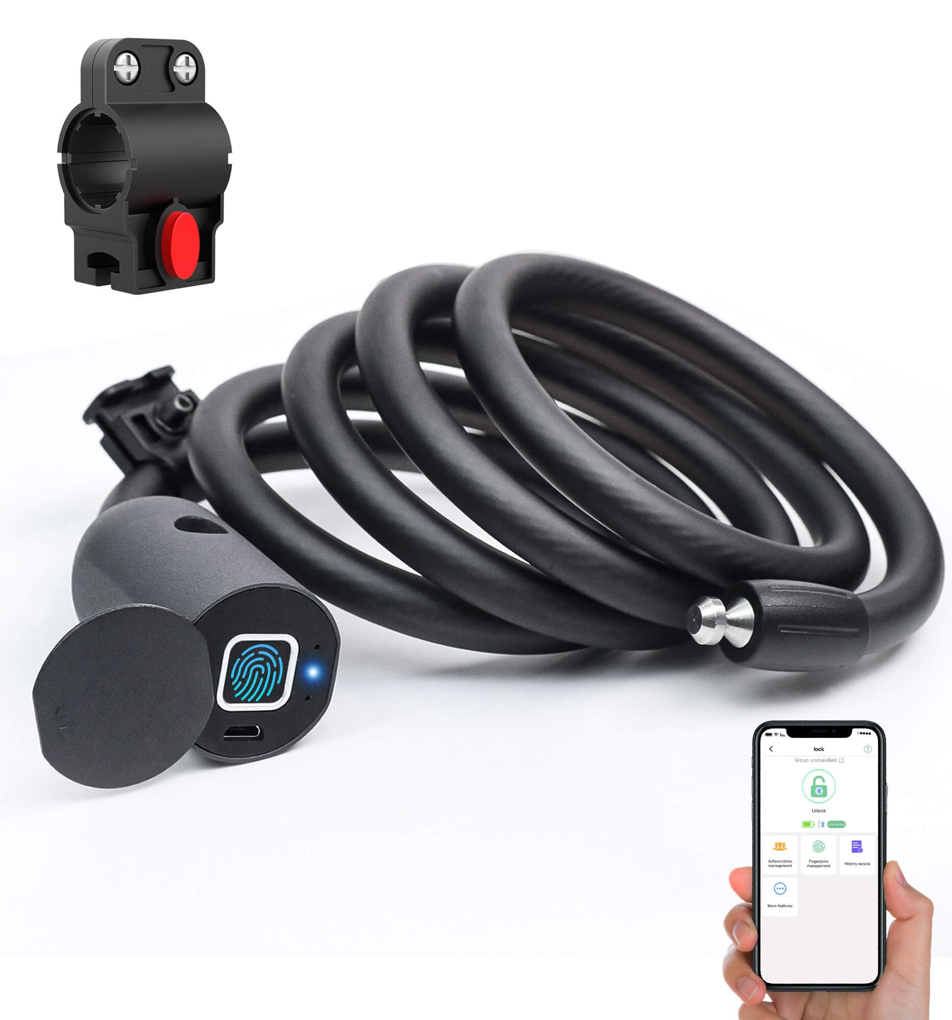 Anweller Fingerprint Cable Lock, 4.9FT Long Heavy Duty Anti Theft Bike ...