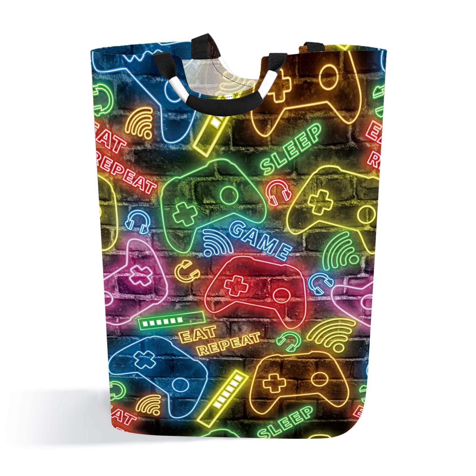 Large Size Boys Laundry Hamper Neon Gamer Basket with Handle Waterproof ...