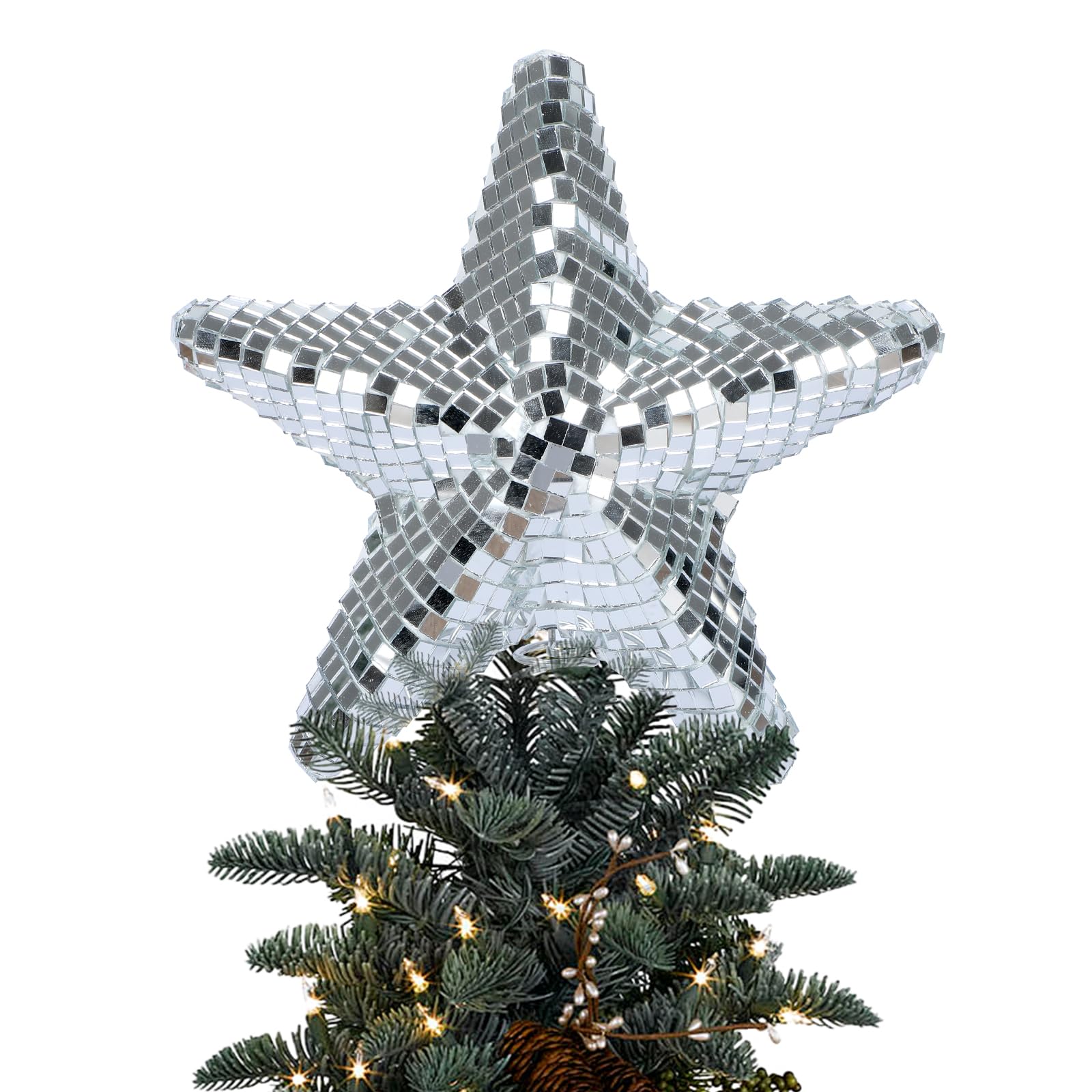 Disco Star Christmas Tree Topper Disco Mirror Star 3D Hollow Sliver ...