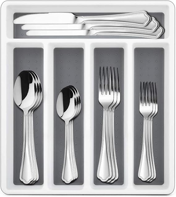 40-piece silverware set with folding sorting tray, stainless steel ...