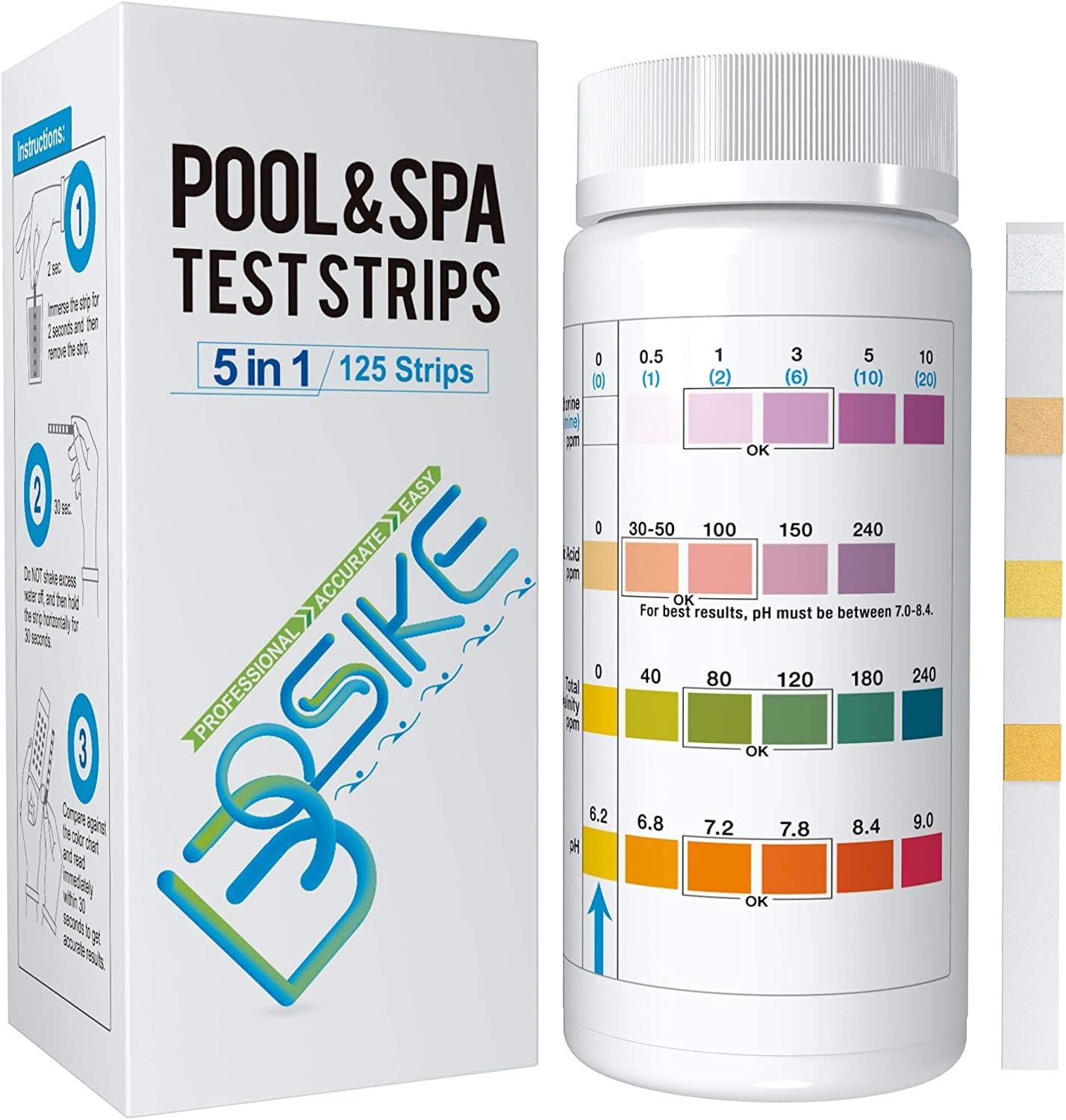 Mua BOSIKE 5 in 1 Hot Tub Test Strips - 125 ct - Water Testing Kit for ...