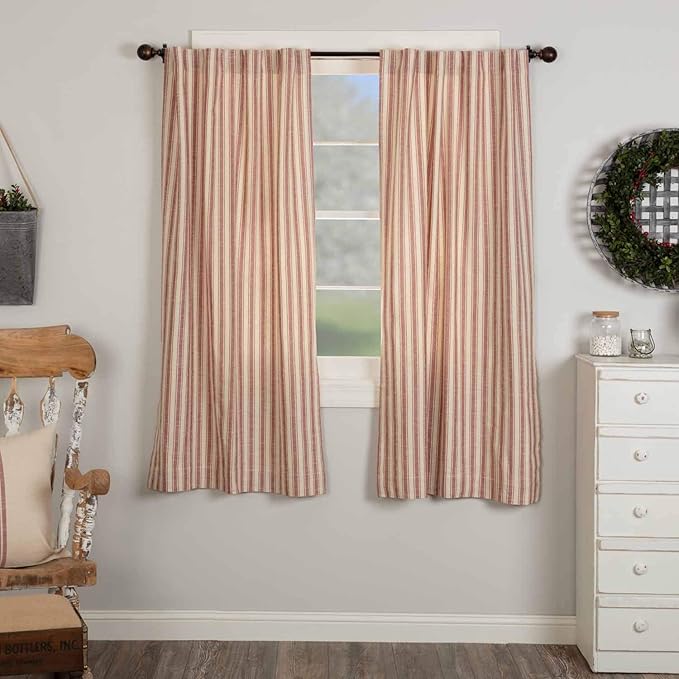 Amazon.com: Market Place Red Ticking Stripe Panel Curtains, 63" Long ...