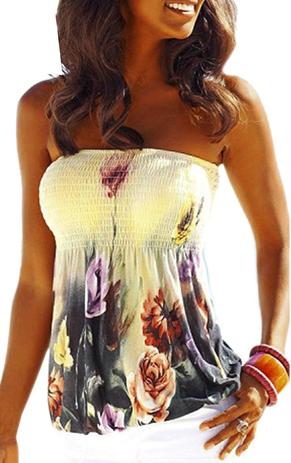 Tops Women Summer Sleeveless Bandeau Shoulder Off Festival Tops Fashion ...