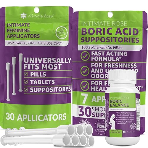 Intimate Rose Boric Acid Vaginal Suppositories - 30 Count (600mg) + 37 ...