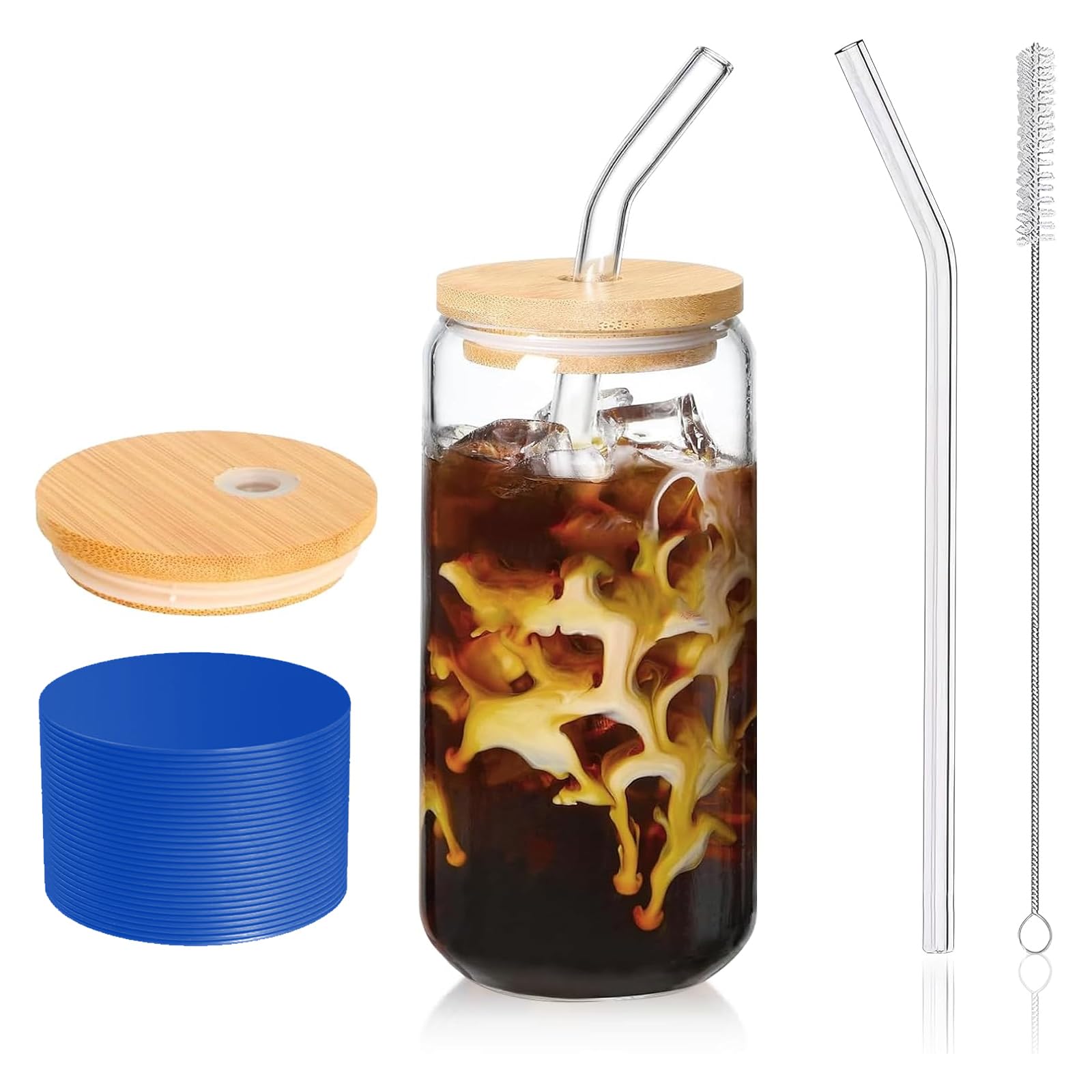 DAMCONME Glass Cups with Lid and Straw,Preppy Cups for Iced Coffee ...