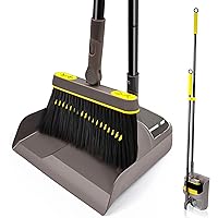 Folews Broom and Dustpan Set, Dust Pan and Broom with Long Handle Heavy Duty Broom Dustpan Combo ...
