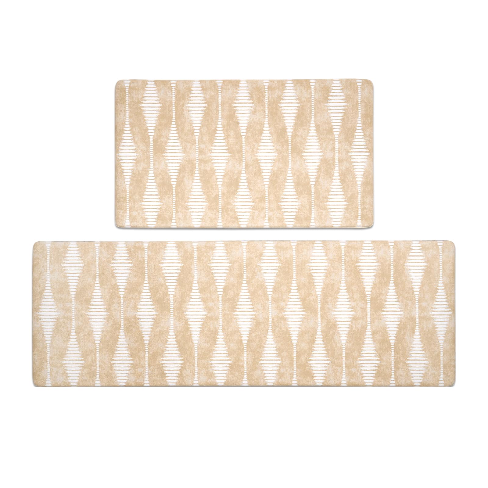 FRESHMINT Anti Fatigue Kitchen Mats for Floor 2 Piece Set, Waterproof & Non-Skid Diamond Boho ...