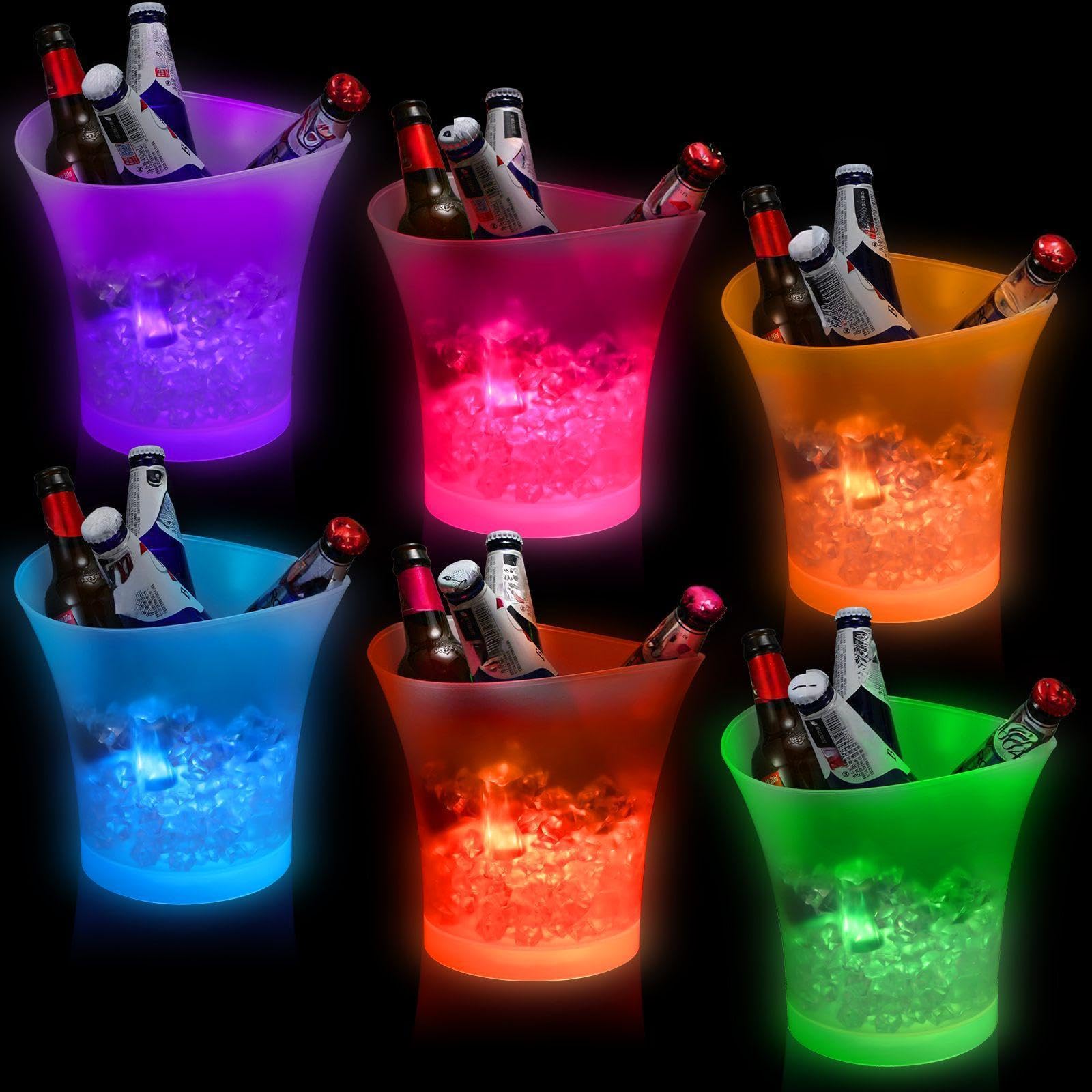 6 Pcs LED Ice Bucket Bulk 5L Large Capacity Wine Light Ice Bucket Drink ...