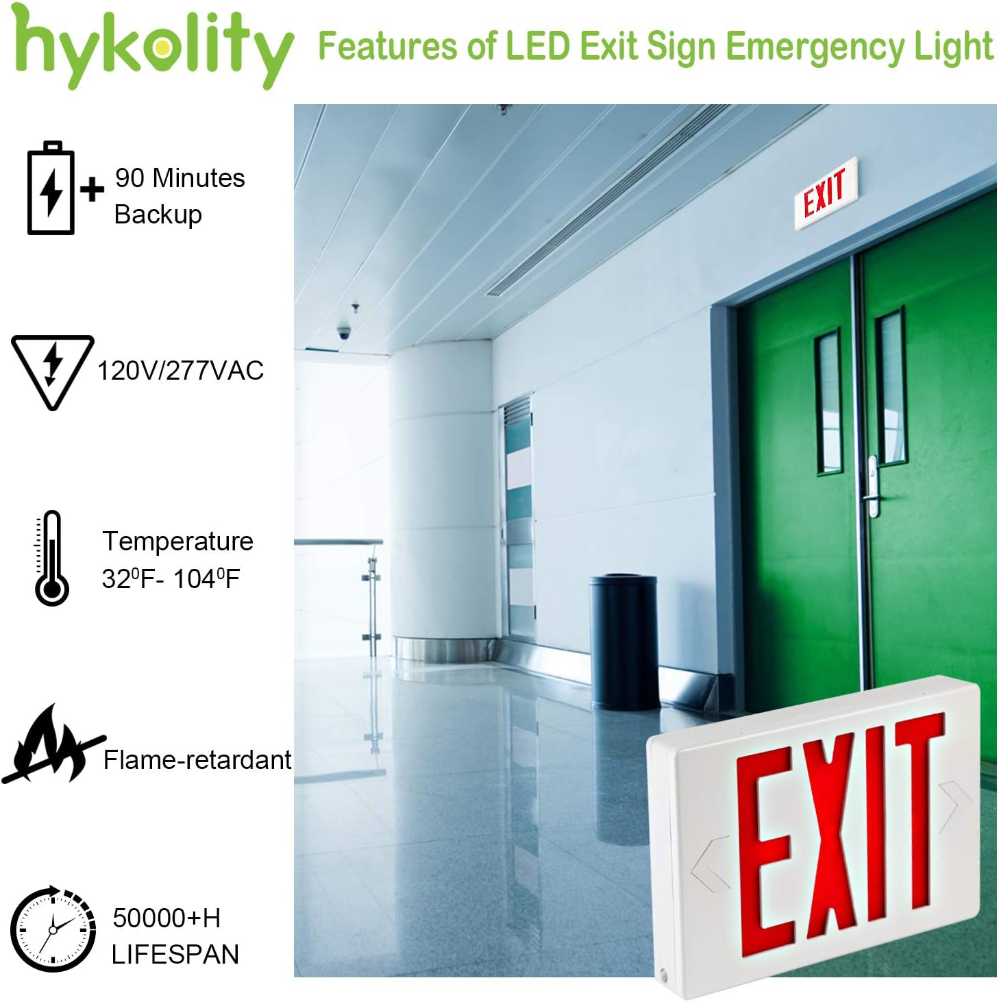 120V-277V Universal Mounting Double Face Red Letter Emergency exit ...