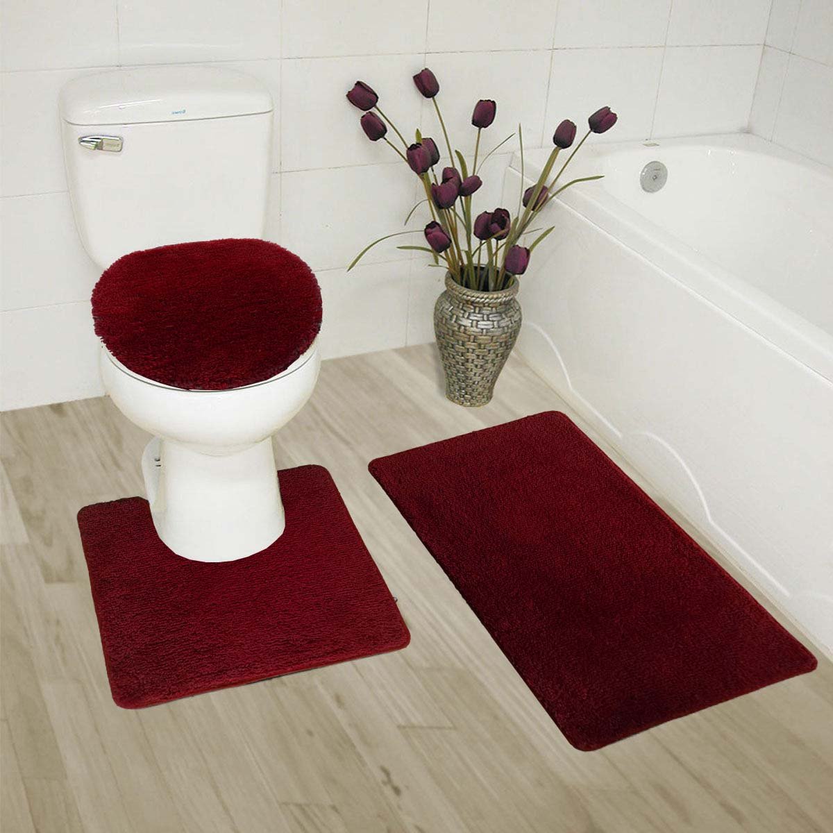 Amazon.com: Elegant 3 Piece Bathroom Set Bath Mat, Contour Rug, and Lid ...