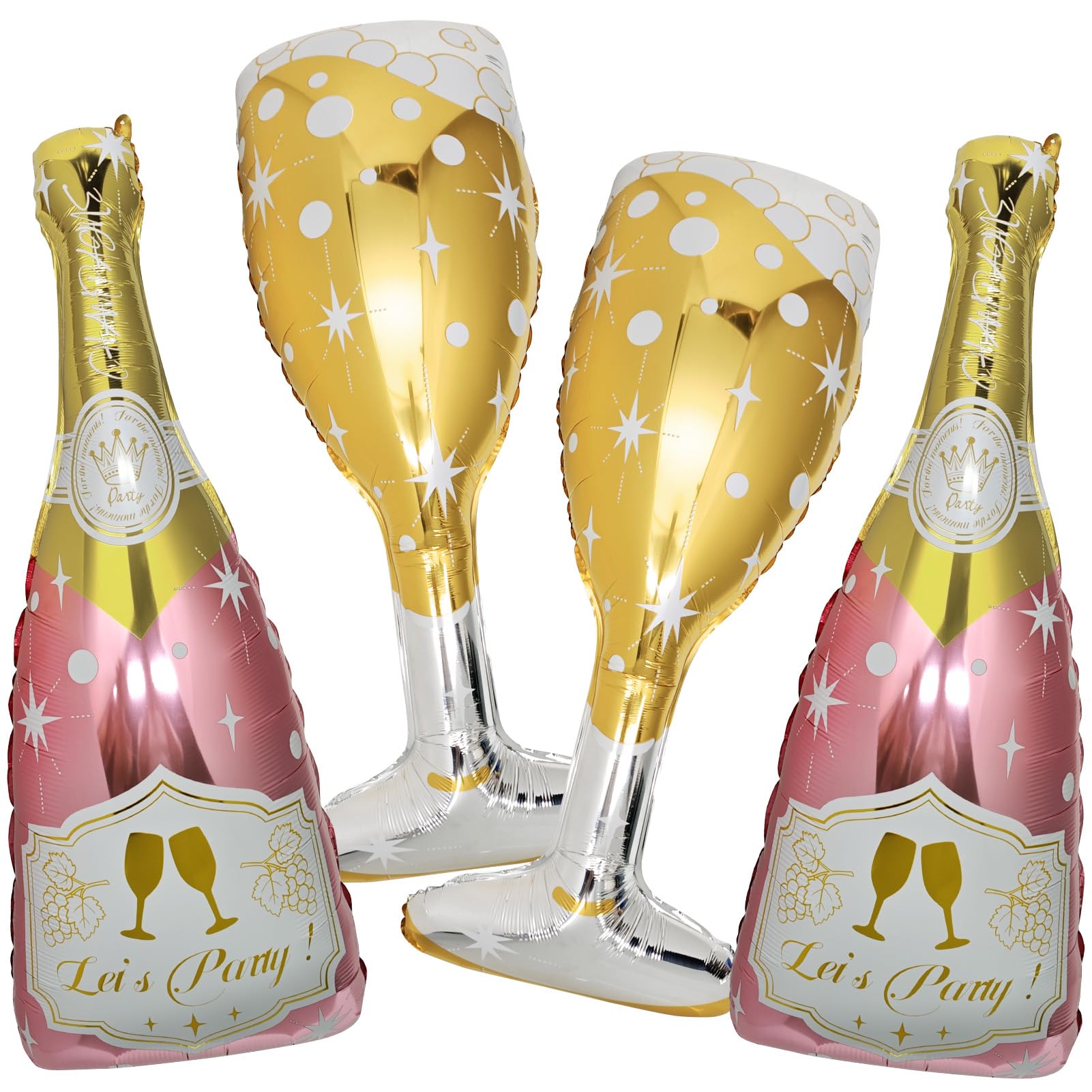 4 Pcs Champagne Balloons, Huge Rose Gold Champagne Bottle Goblet ...