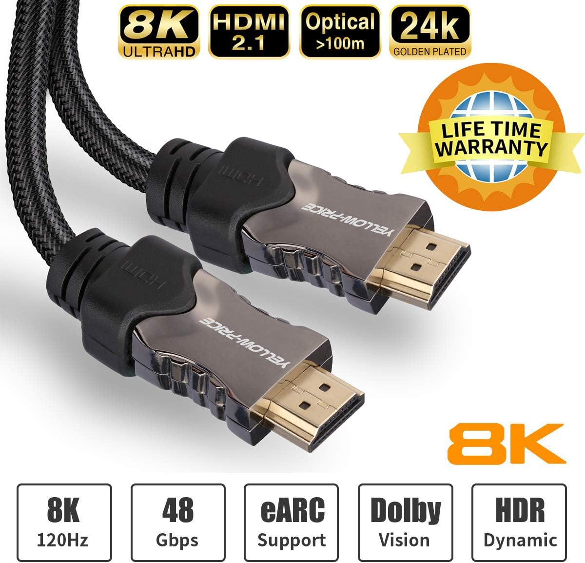 8K HDMI Cable 6ft, YELLOW-PRICE HDMI Cable 2.1 Support 8K@120Hz,4K ...
