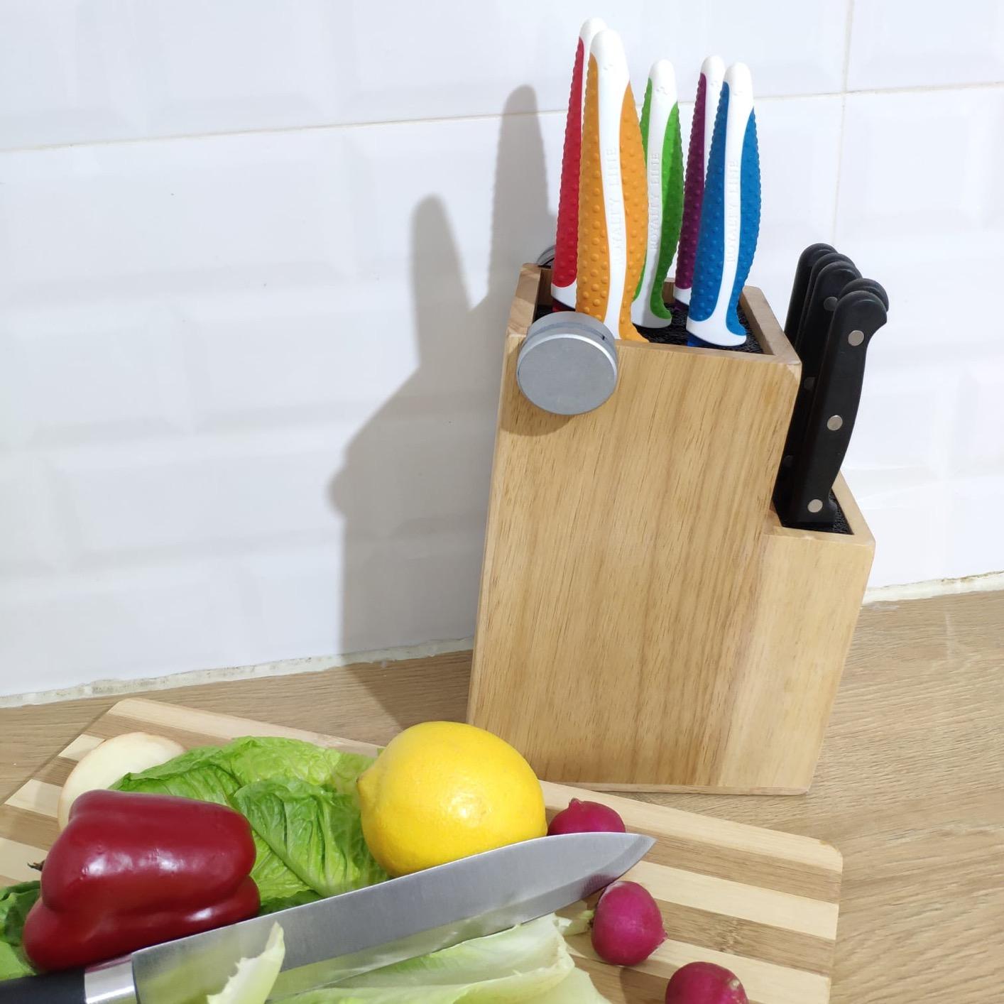 Bamboo Universal Knife Block - Knife Holder with 2 Built-In Knife ...