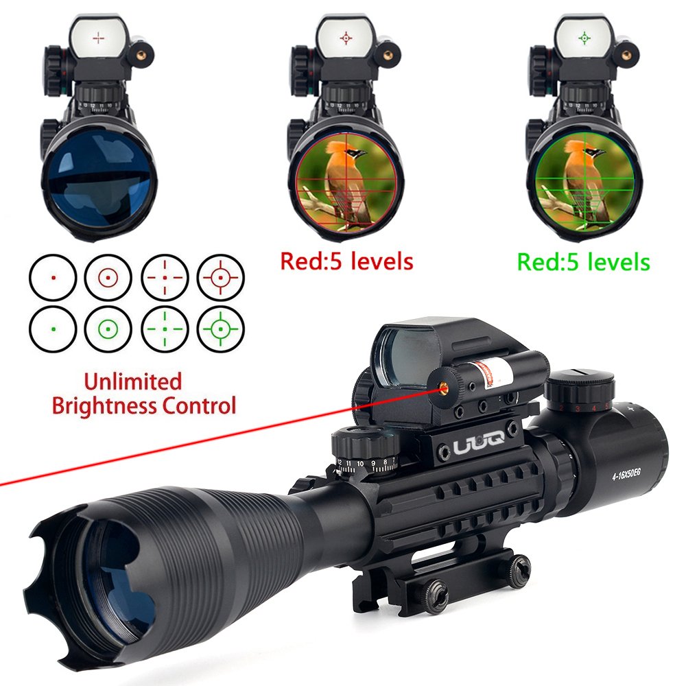 UUQ 4 16x50 Tactical Rifle Scope Red Green Illuminated Range Finder