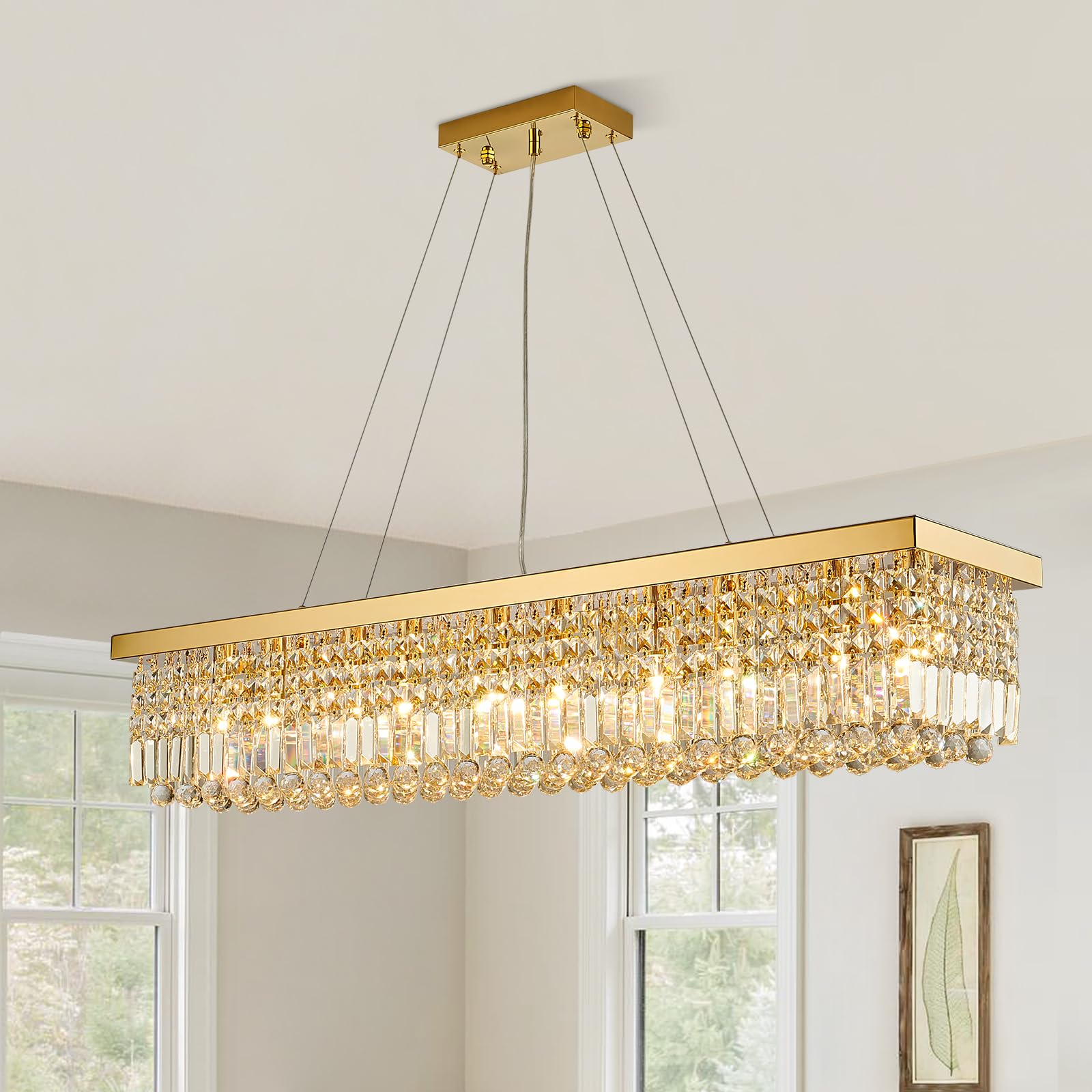 Siljoy 10-Light Modern Crystal Chandelier Gold Rectangular Crystal ...