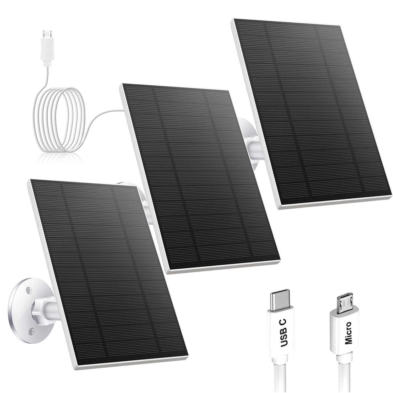 3PC 5W Solar Panel for Security Camera, Solar Panel with Micro USB ...