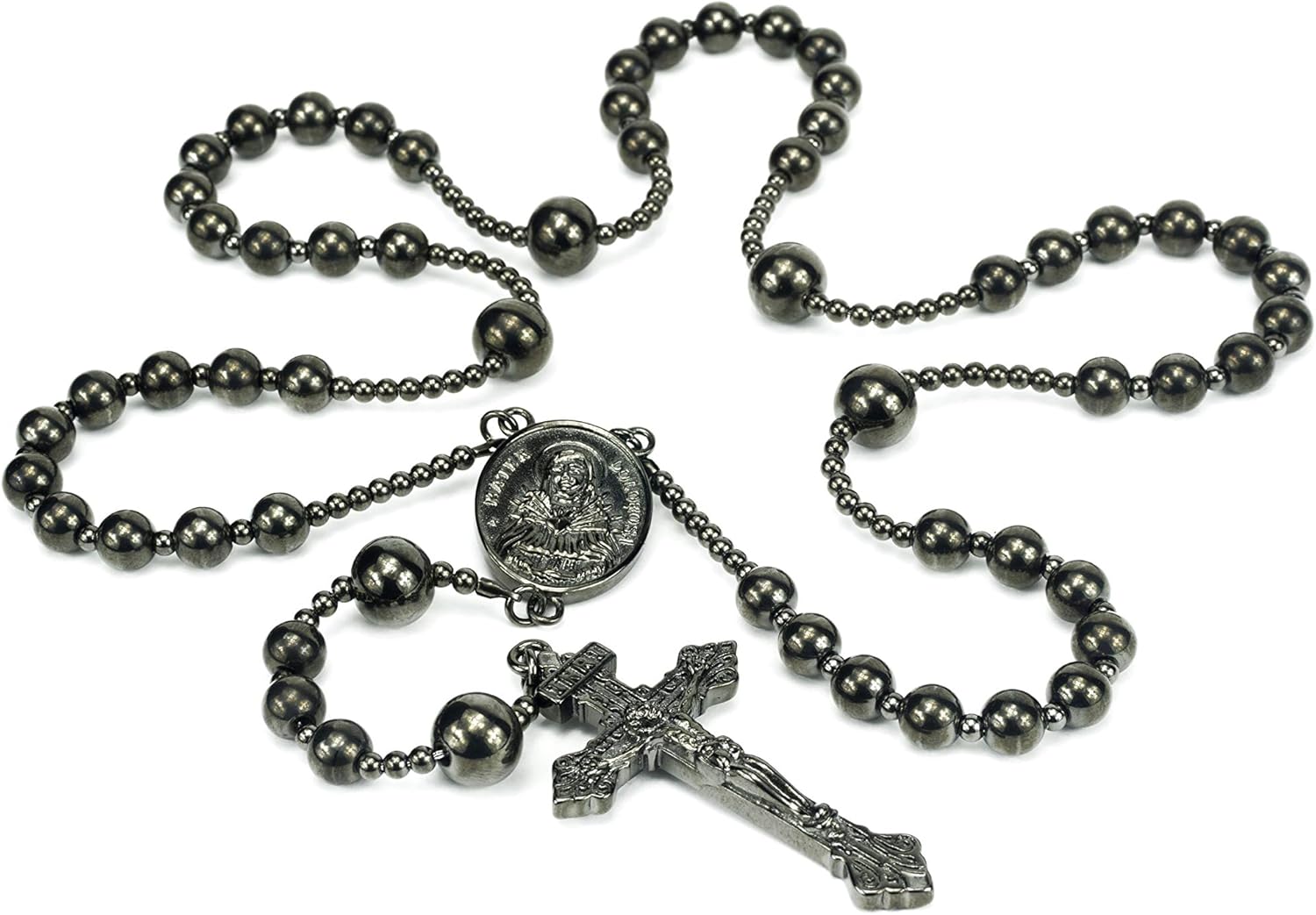 WWI Rugged Military Replica Rosary Beads Catholic, Gun Metal Stainless ...
