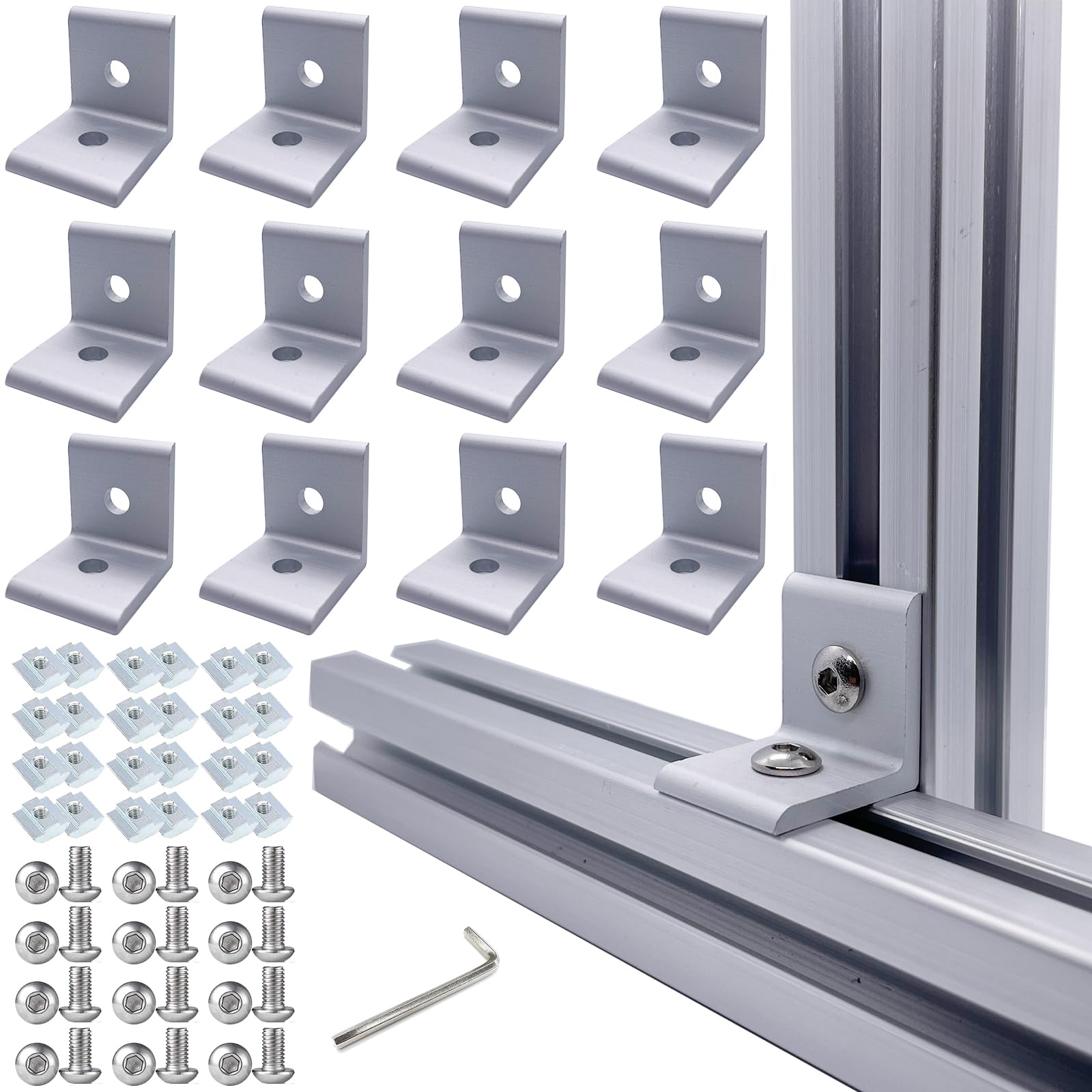 JCSPBYL 12 Set Silver 1010 Series Aluminum Profile Connectors, 12pcs 1 ...