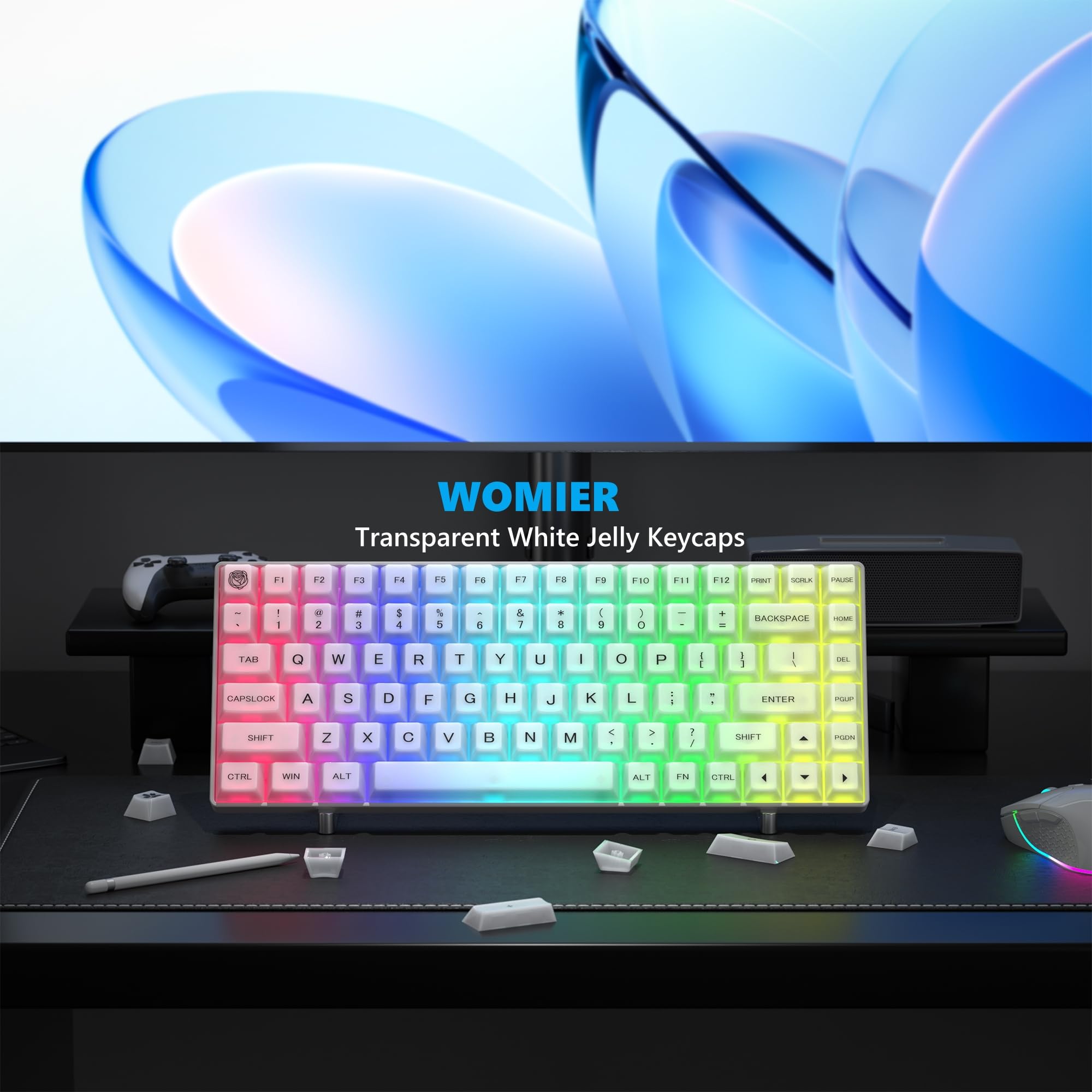 Mua Womier Keyboard Keycaps Jelly, Clear White Key Caps 60 75 100 ...