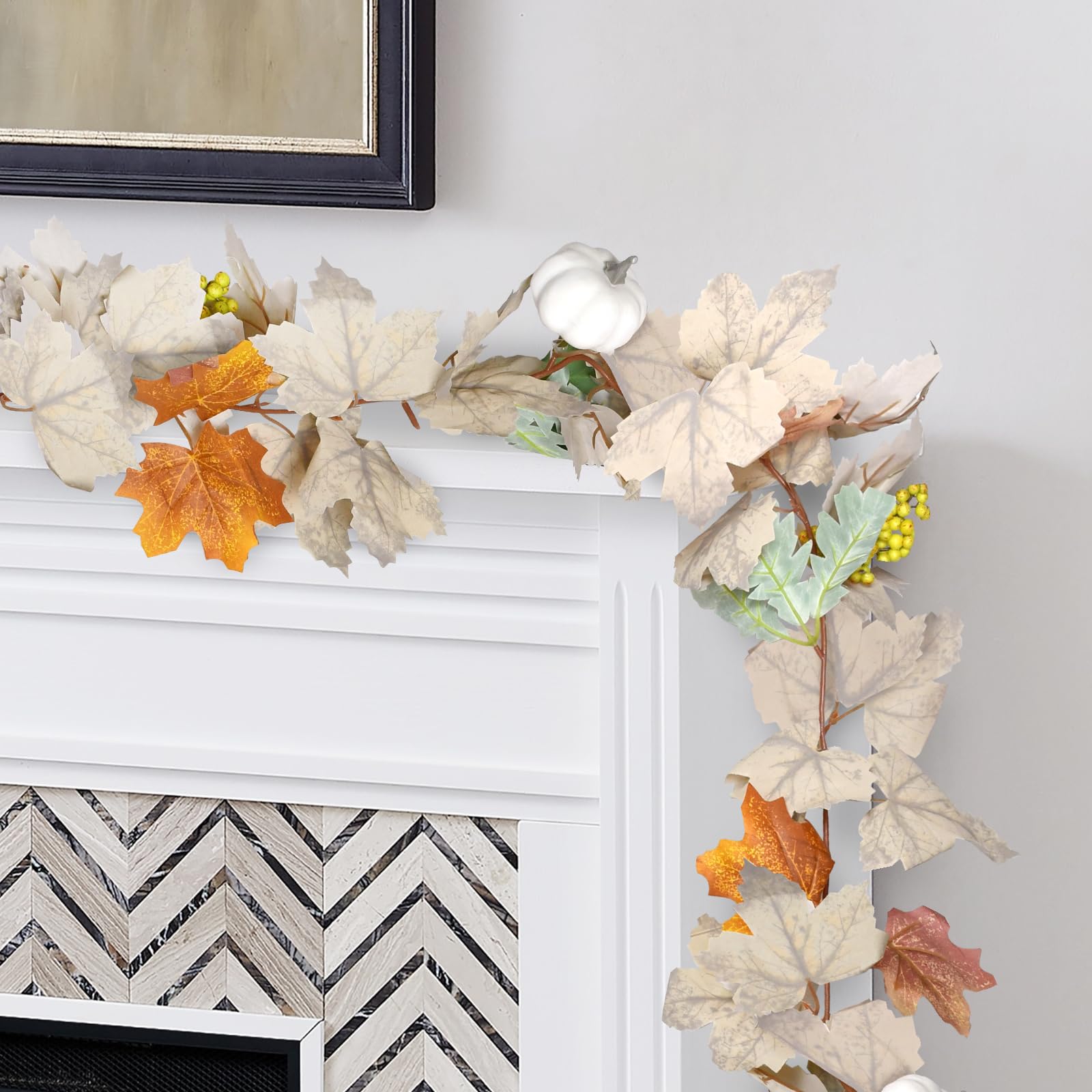 Fall Garland with Pumpkins and Berries – 6ft Artificial Maple Leaf ...
