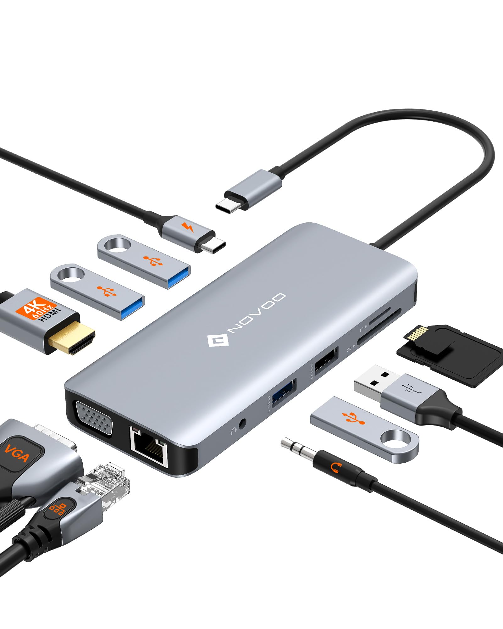 NOVOO 11-in-1 USB C Hub Docking Station Multiport Adapter With 4K HDMI ...