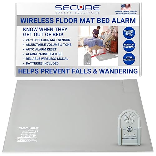 Secure Wireless Floor Mat Sensor Bed Alarm for Elderly Adults - 24"x36 ...